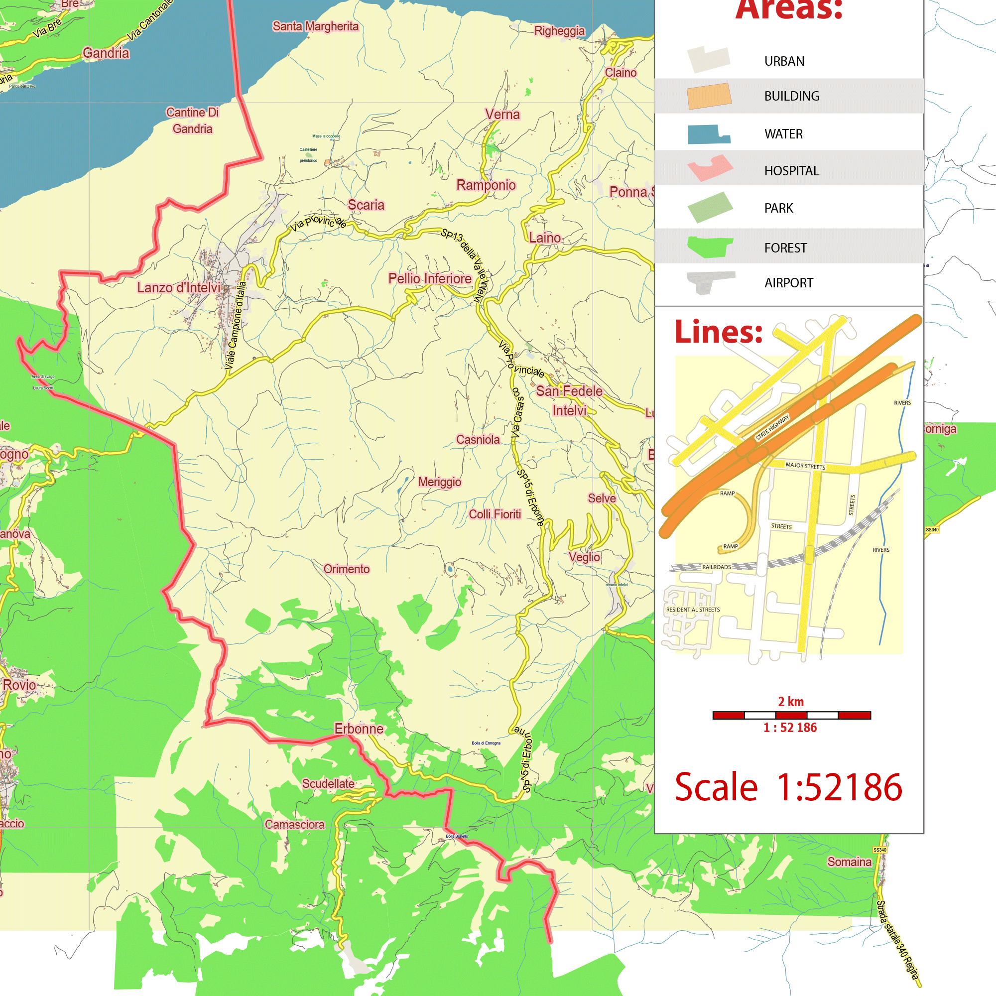 Lugano Switzerland printable editable layered PDF Vector Map – Maps in ...