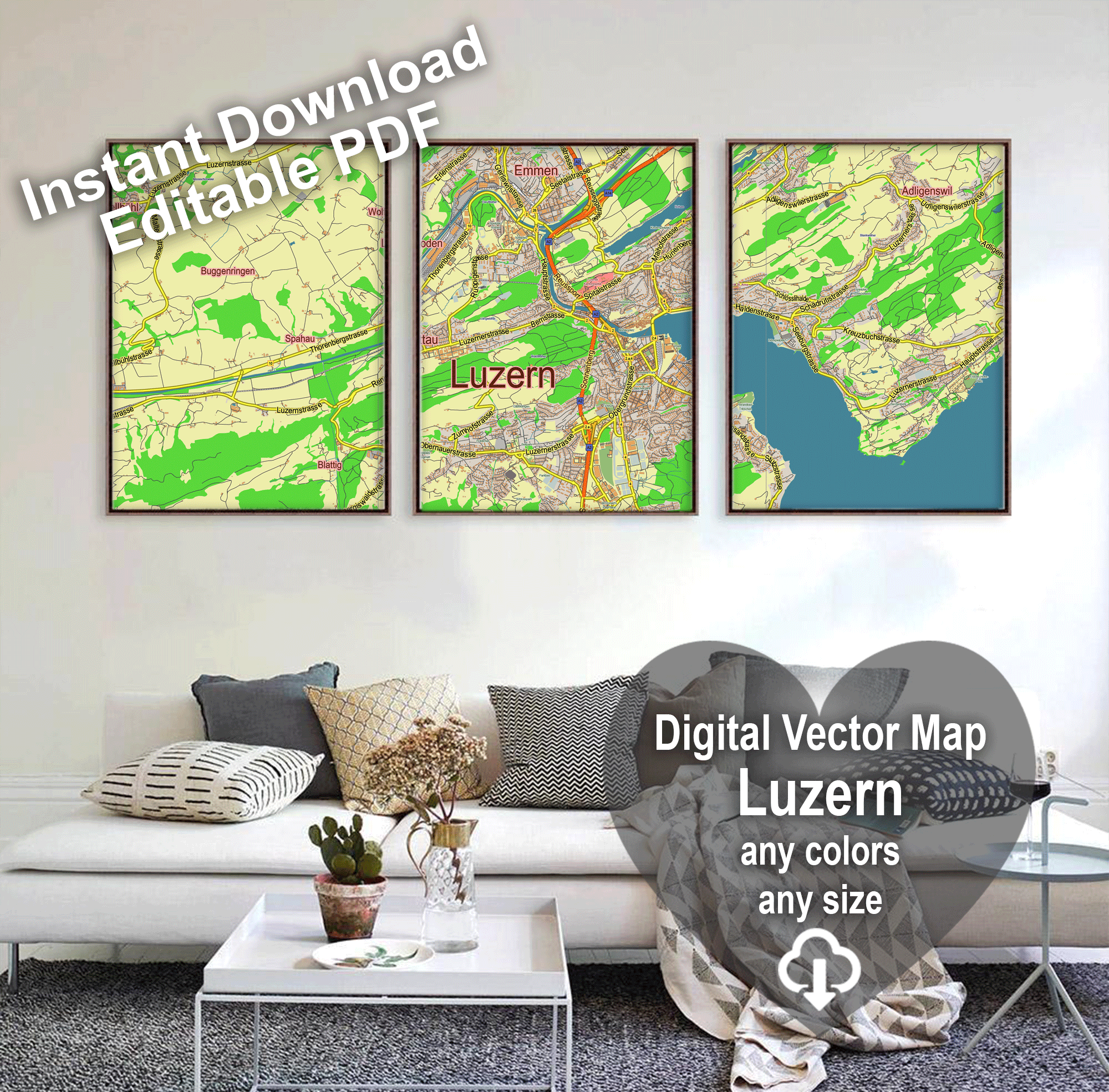 Luzern Switzerland printable editable layered PDF Vector Map