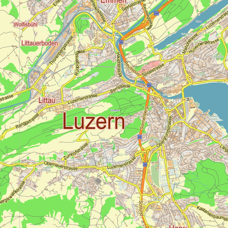 Luzern Switzerland printable editable layered PDF Vector Map – Maps in ...