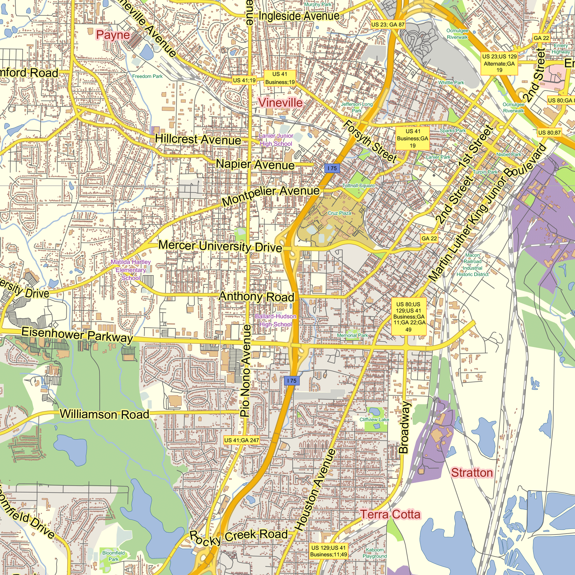Macon Georgia US printable editable layered PDF Vector Map – Maps in ...