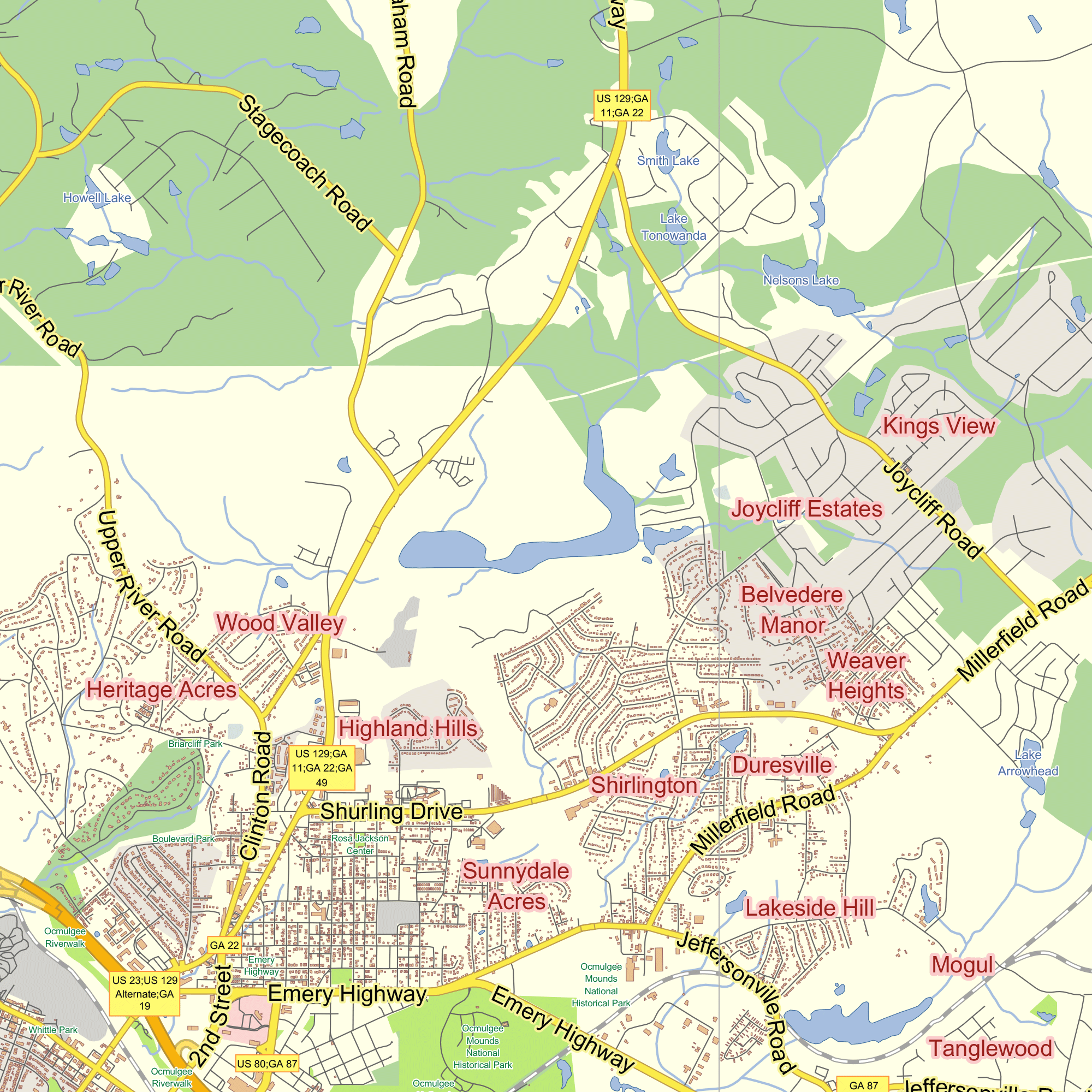 Macon Georgia US printable editable layered PDF Vector Map – Maps in ...