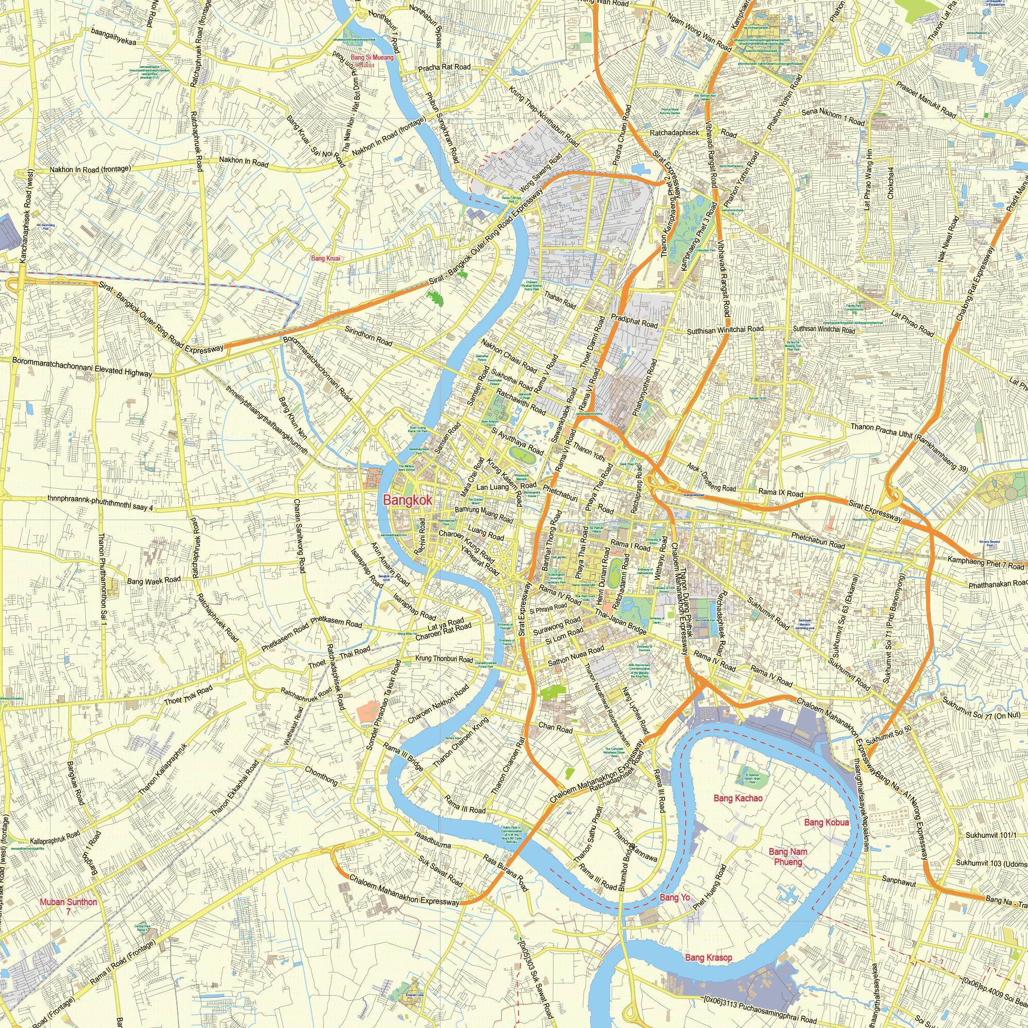 Bangkok Thailand printable editable layered PDF Vector Map – Maps in ...