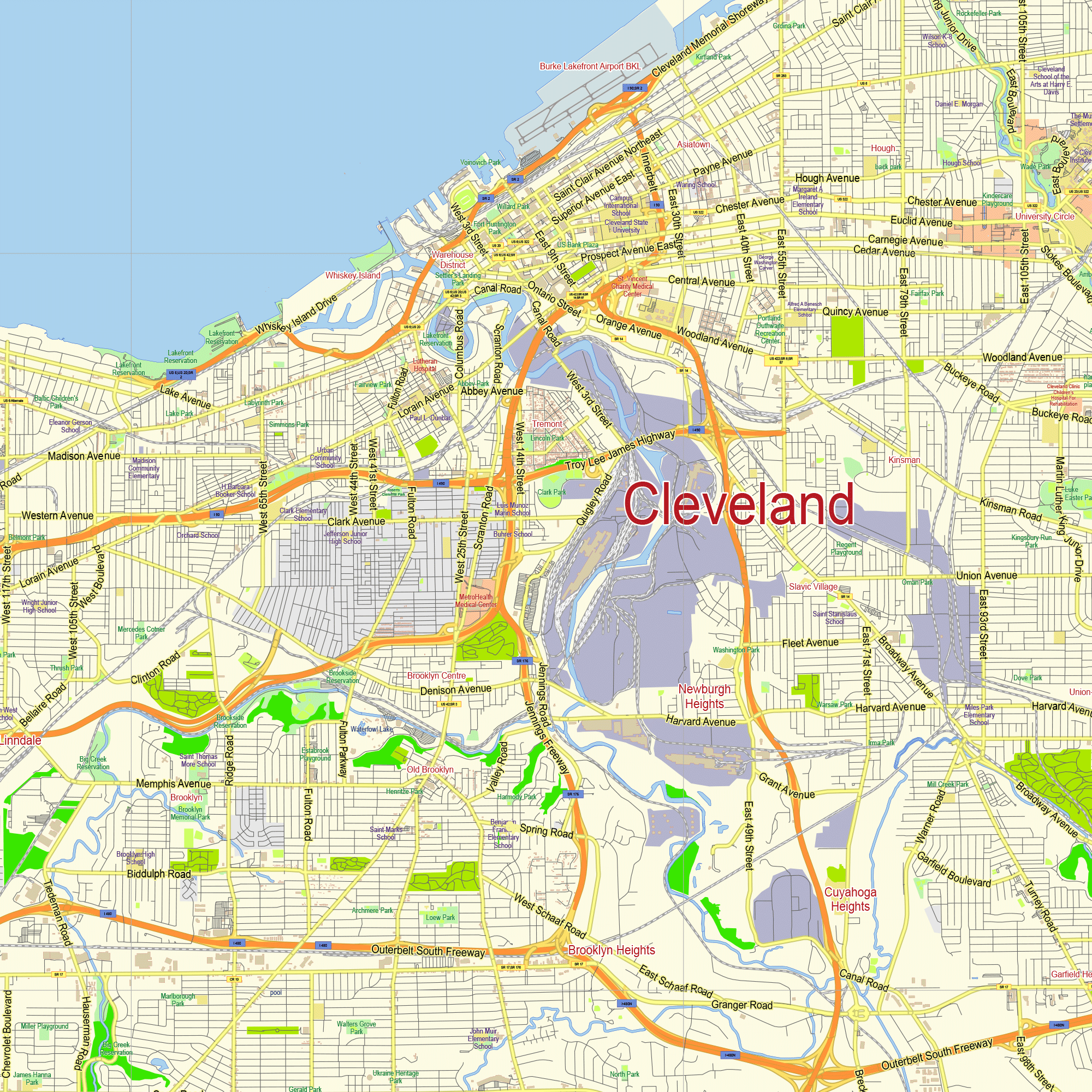 Cleveland Ohio US printable editable layered PDF Vector Map – Maps in ...