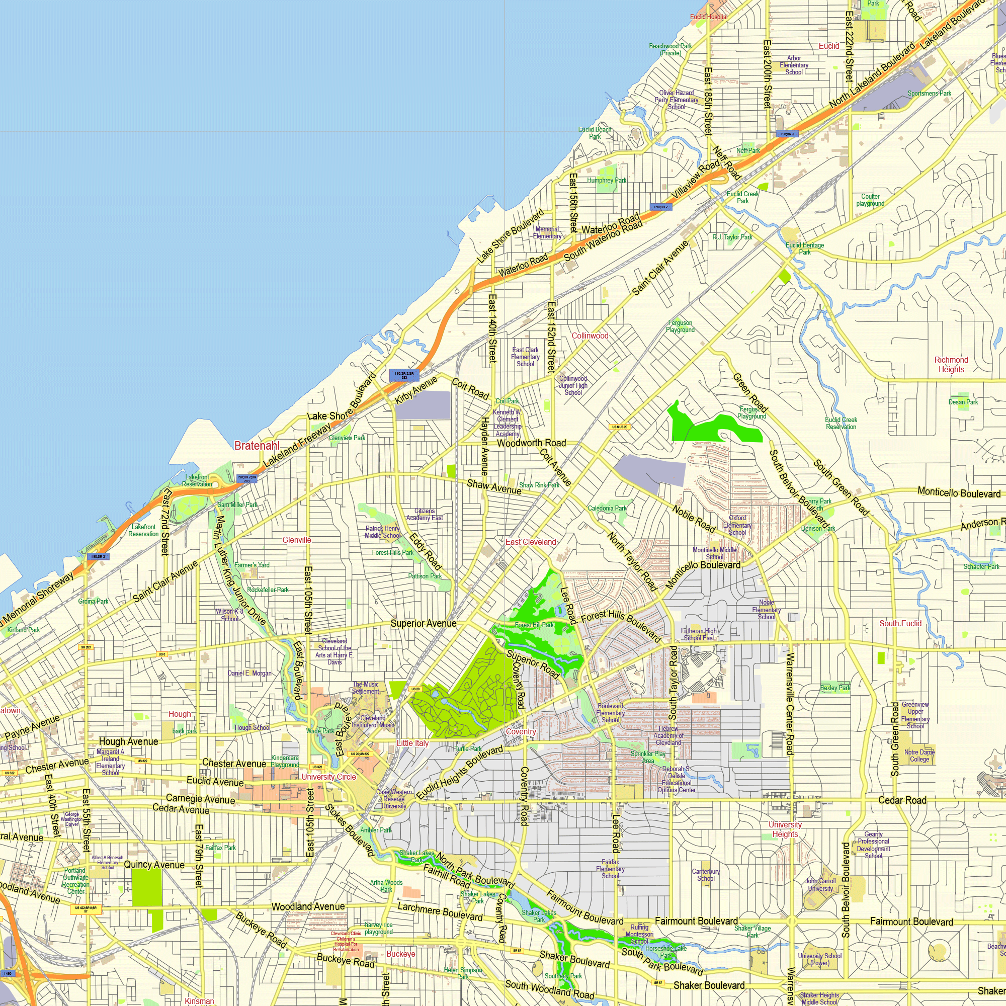 Cleveland Ohio US printable editable layered PDF Vector Map