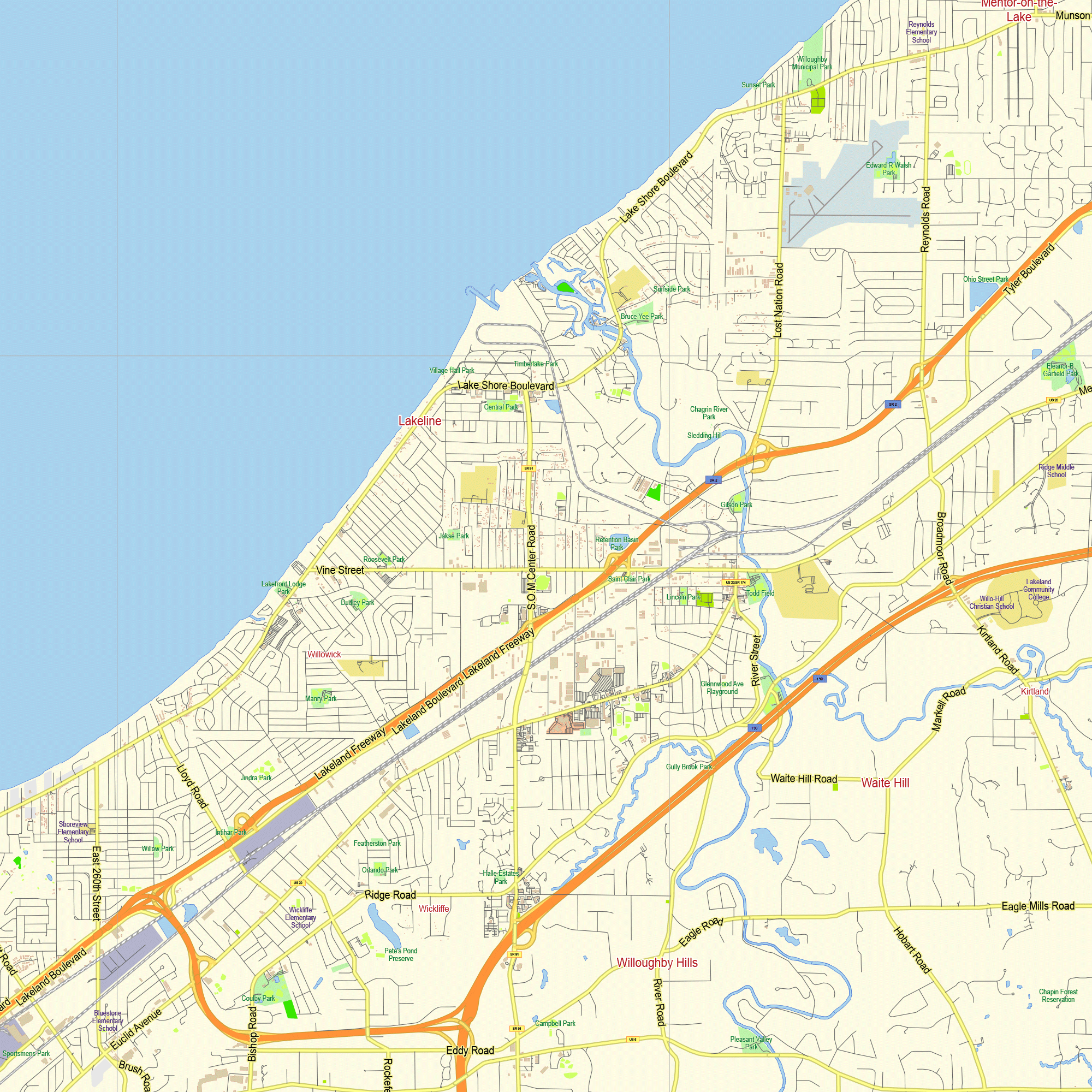 Cleveland Ohio US printable editable layered PDF Vector Map