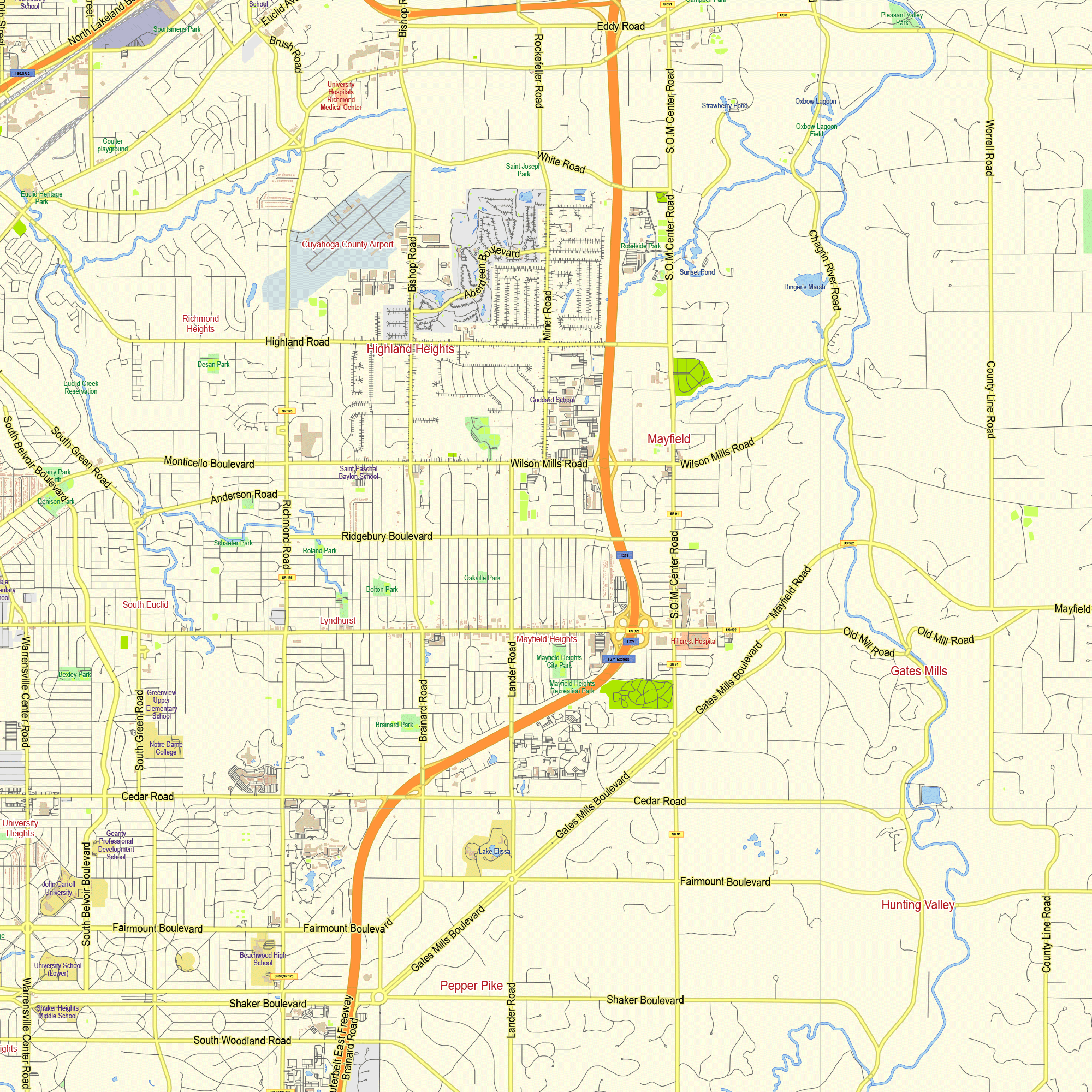 Cleveland Ohio US printable editable layered PDF Vector Map