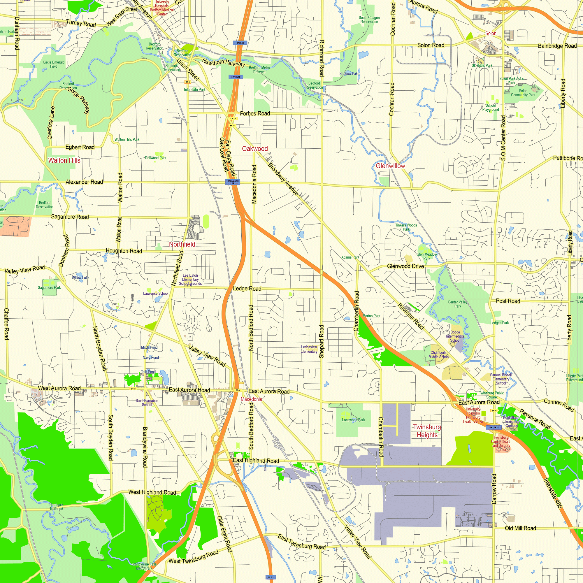 Cleveland Ohio US printable editable layered PDF Vector Map