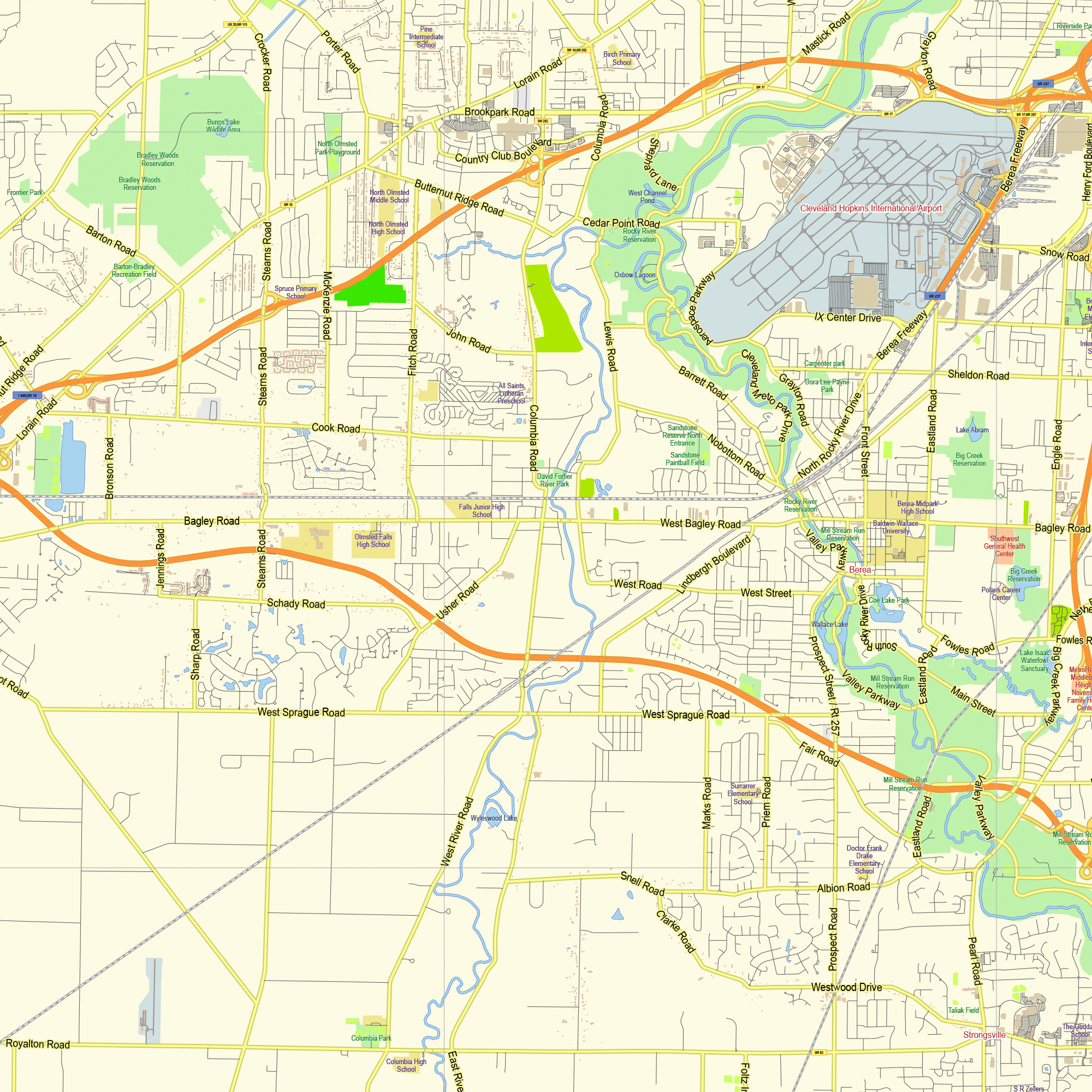 Cleveland Ohio US printable editable layered PDF Vector Map