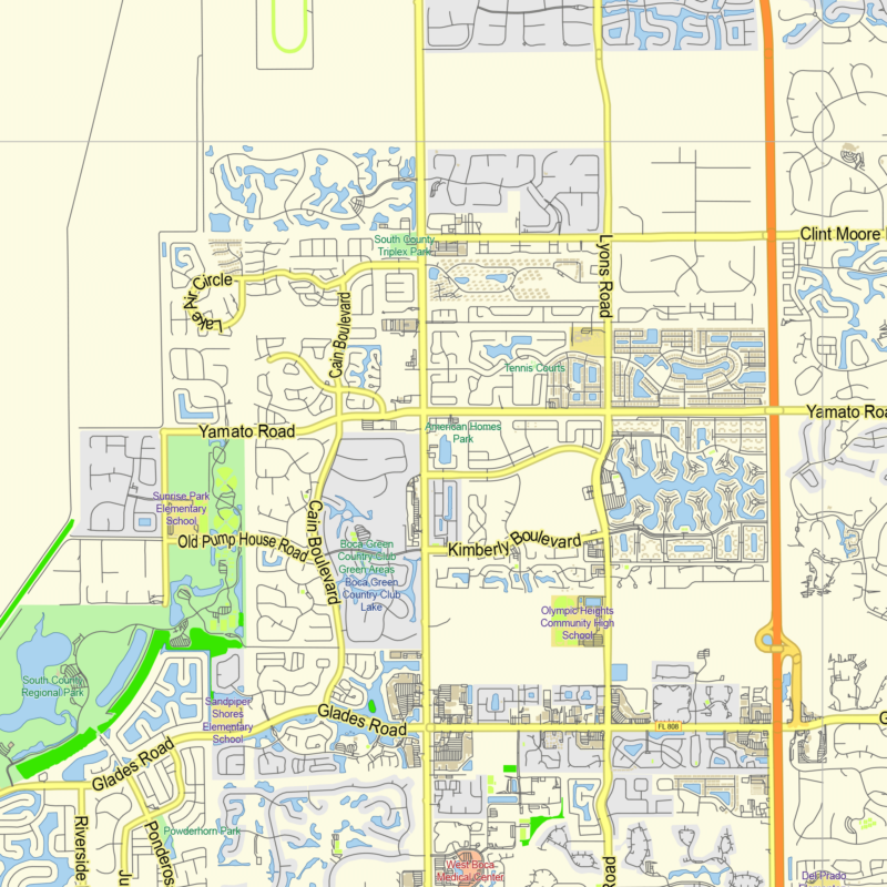 Delray Beach Florida US printable editable layered PDF Vector Map ...