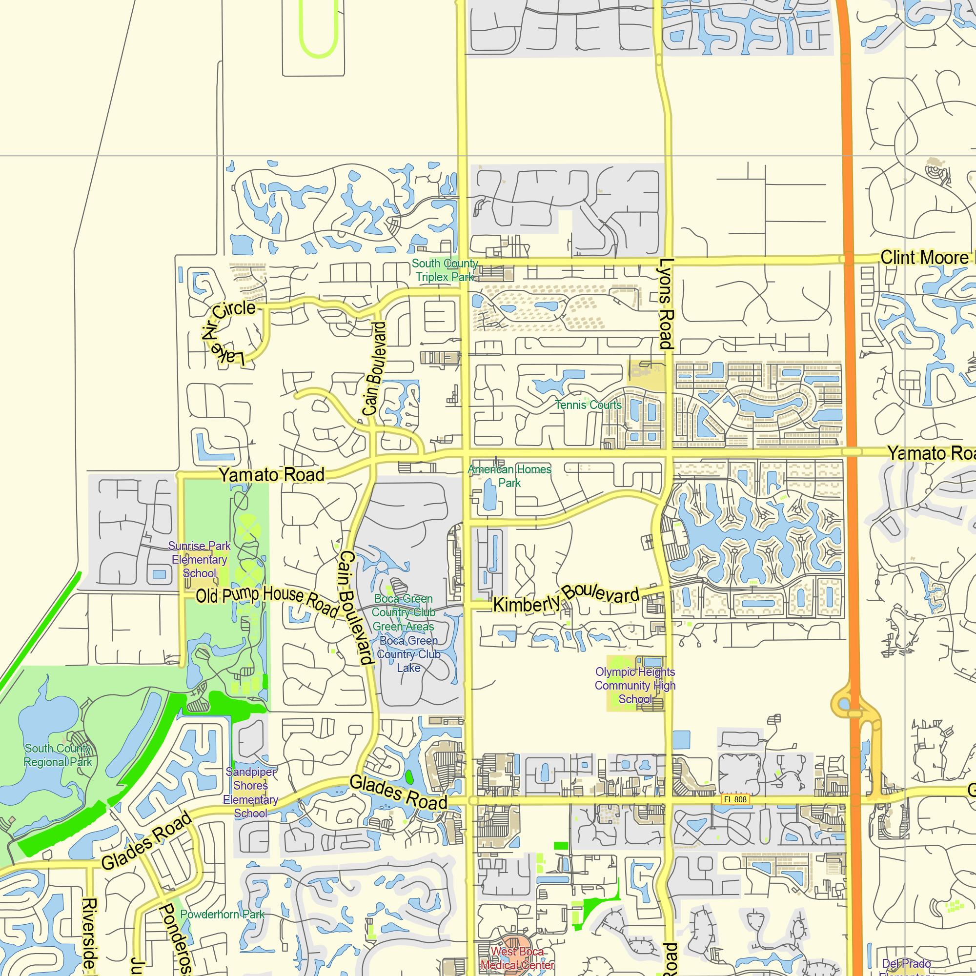 Delray Beach Florida US printable editable layered PDF Vector Map