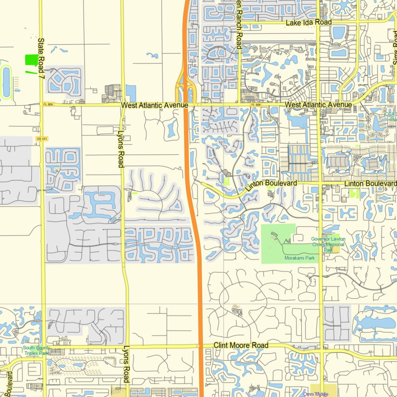 Delray Beach Florida US printable editable layered PDF Vector Map ...