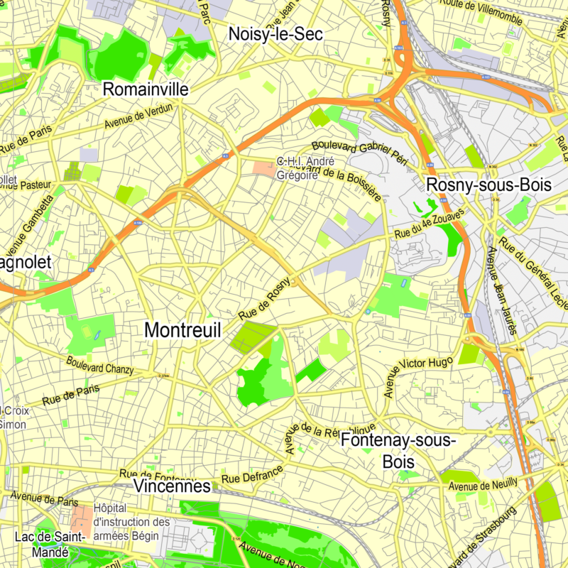 Paris France editable layered PDF Vector Map – Maps in Vector: Detailed ...