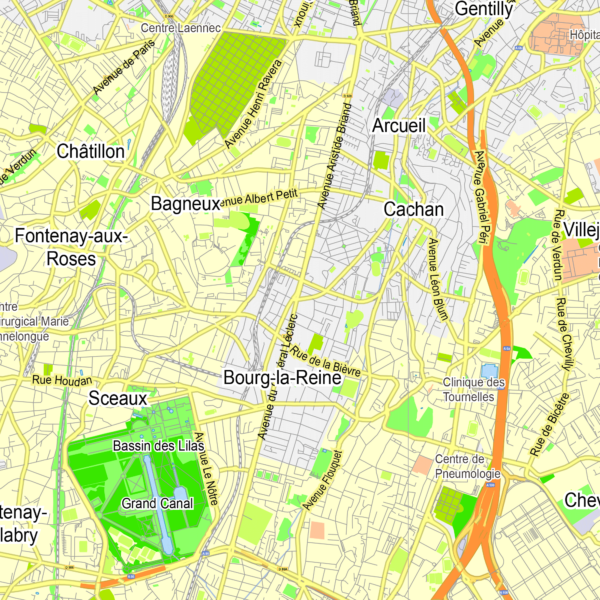 Paris France editable layered PDF Vector Map – Maps in Vector: Detailed ...