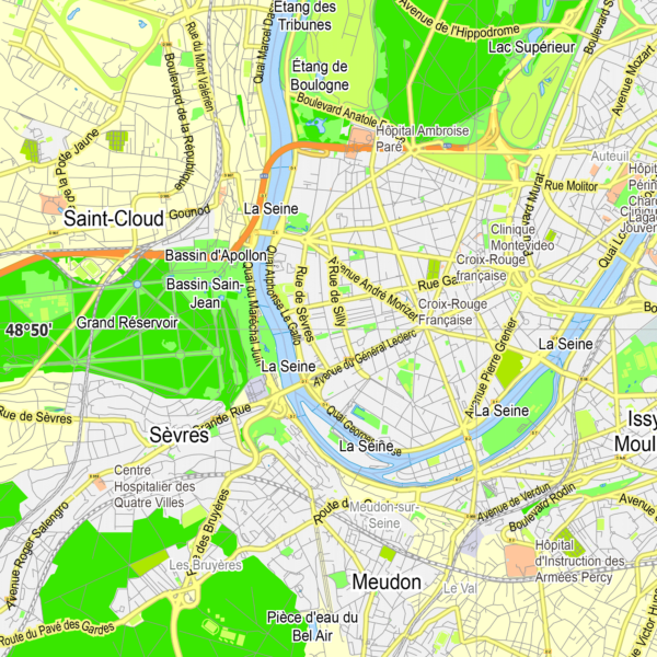 Paris France editable layered PDF Vector Map – Maps in Vector: Detailed ...