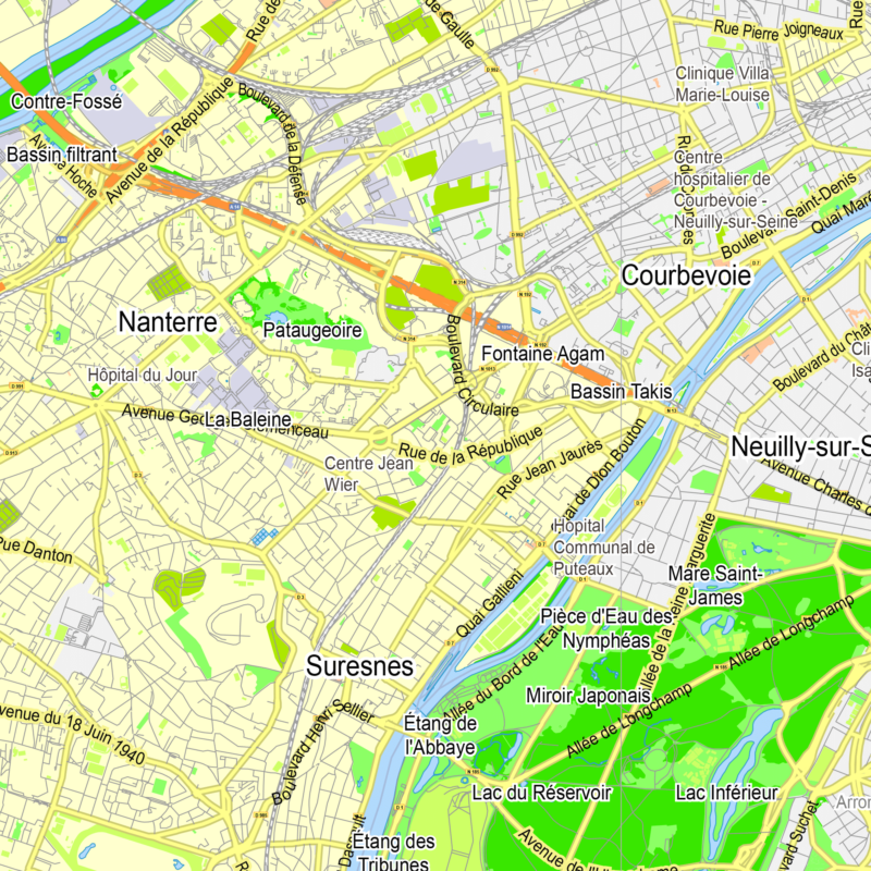 Paris France editable layered PDF Vector Map – Maps in Vector: Detailed ...