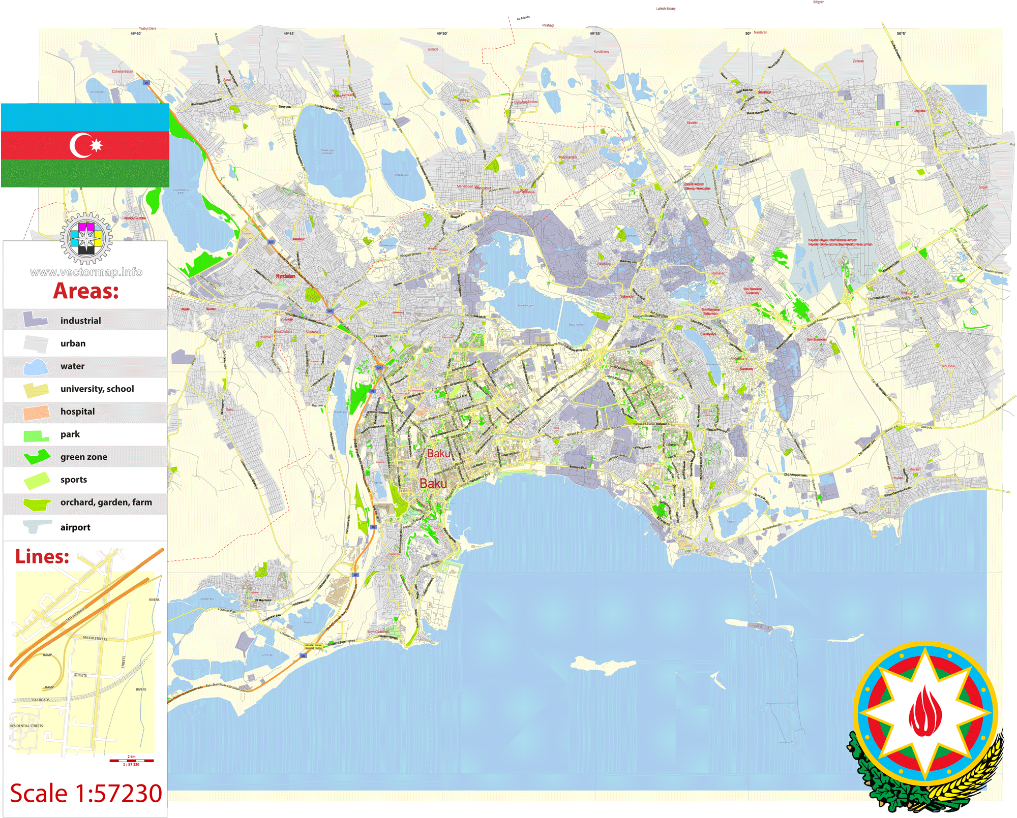 Baku Azerbaijan printable editable PDF layered Vector Map