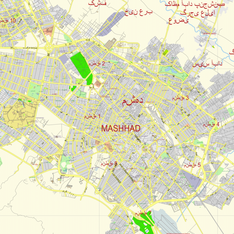 Mashhad Iran printable editable layered PDF Vector Map – Maps in Vector ...