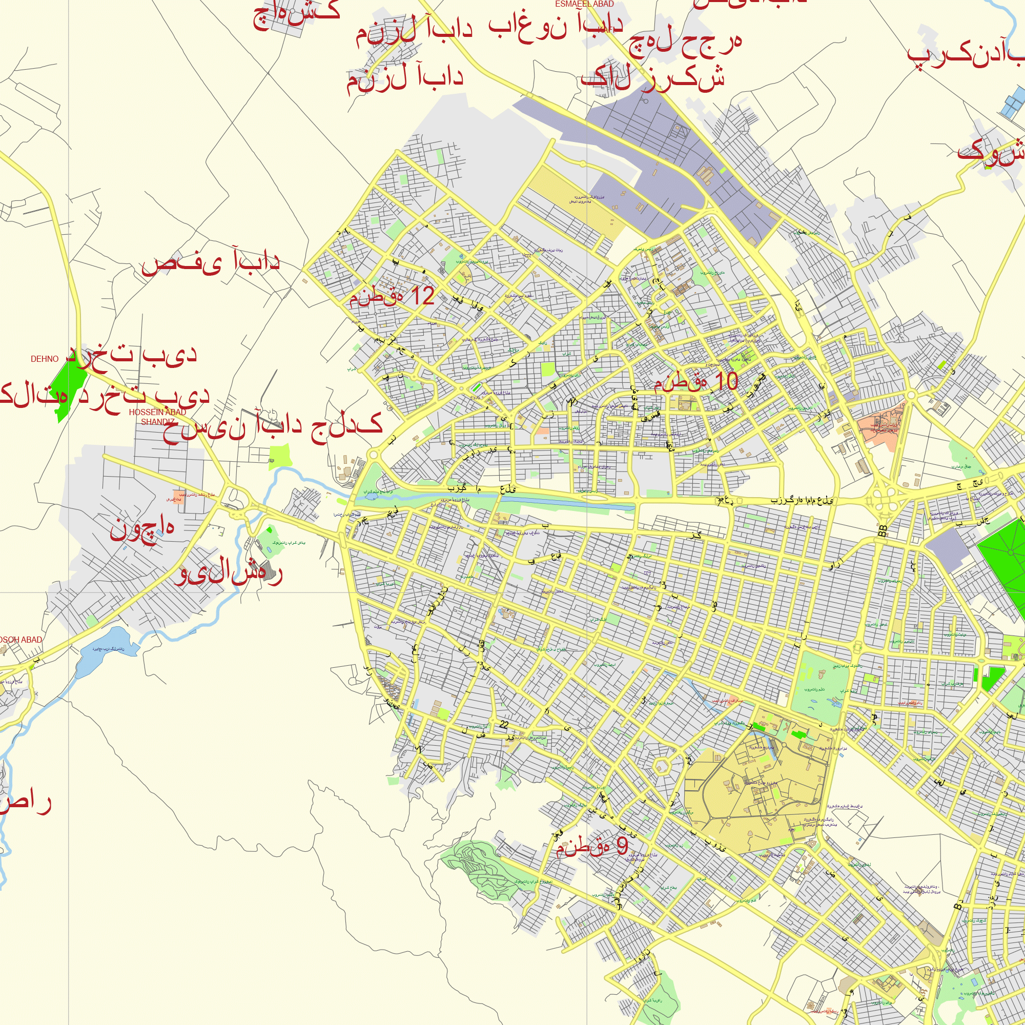 Mashhad Iran printable editable layered PDF Vector Map – Maps in Vector ...