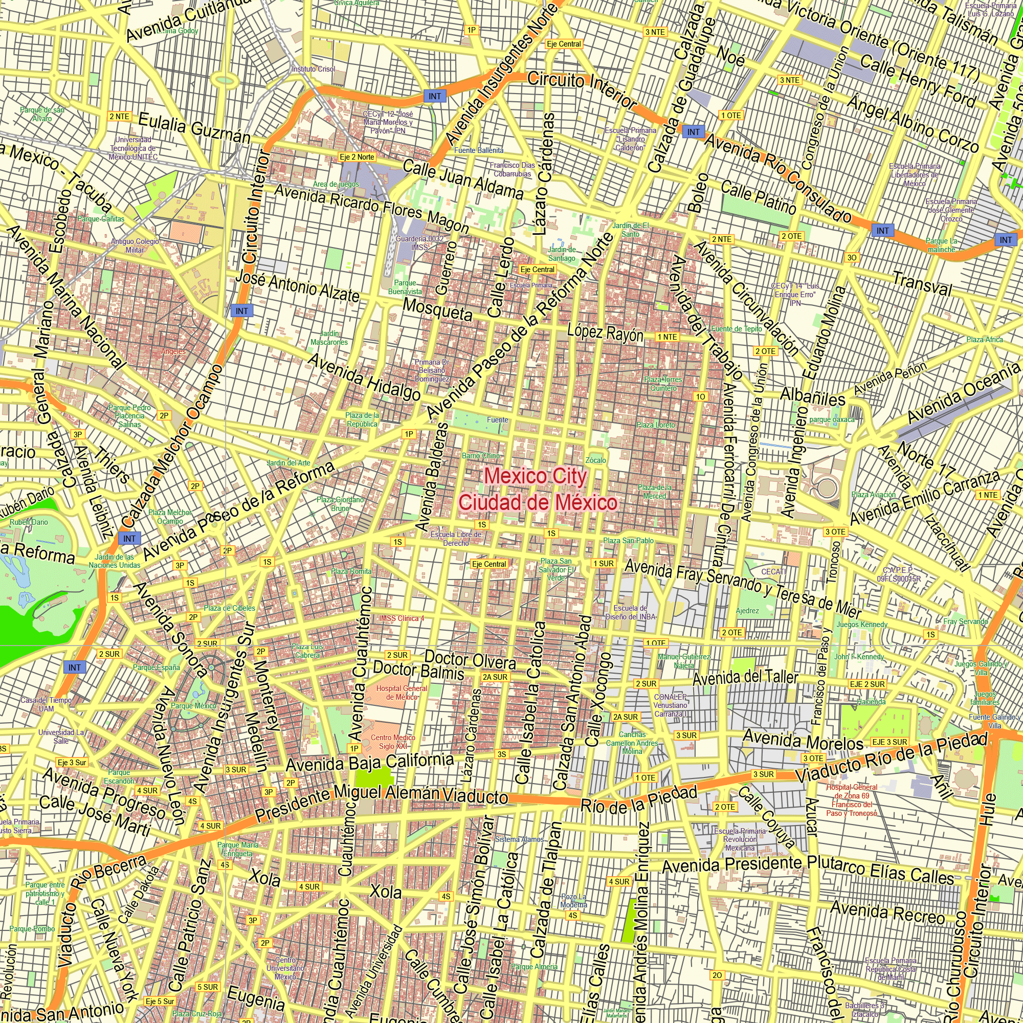 Mexico City Mexico printable editable layered PDF Vector Map