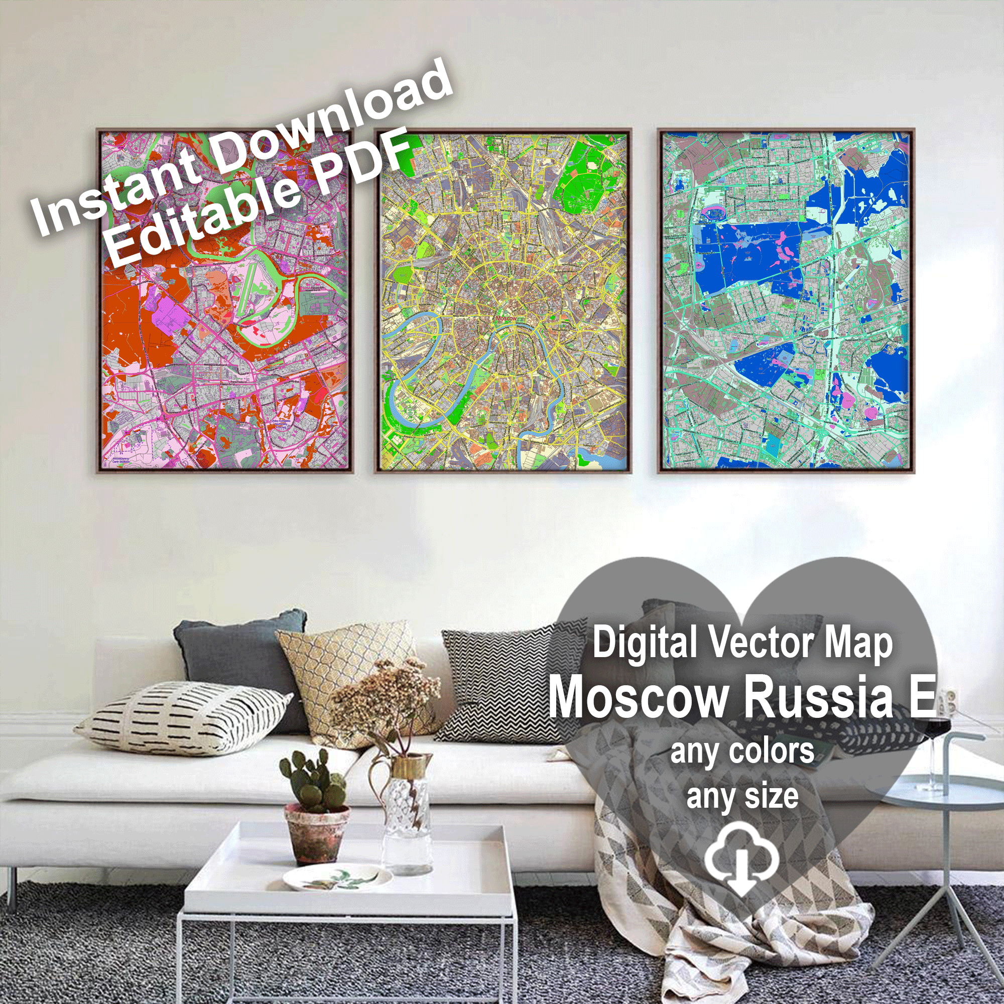 Moscow Russia (English) editable layered PDF Vector Map – Maps in ...