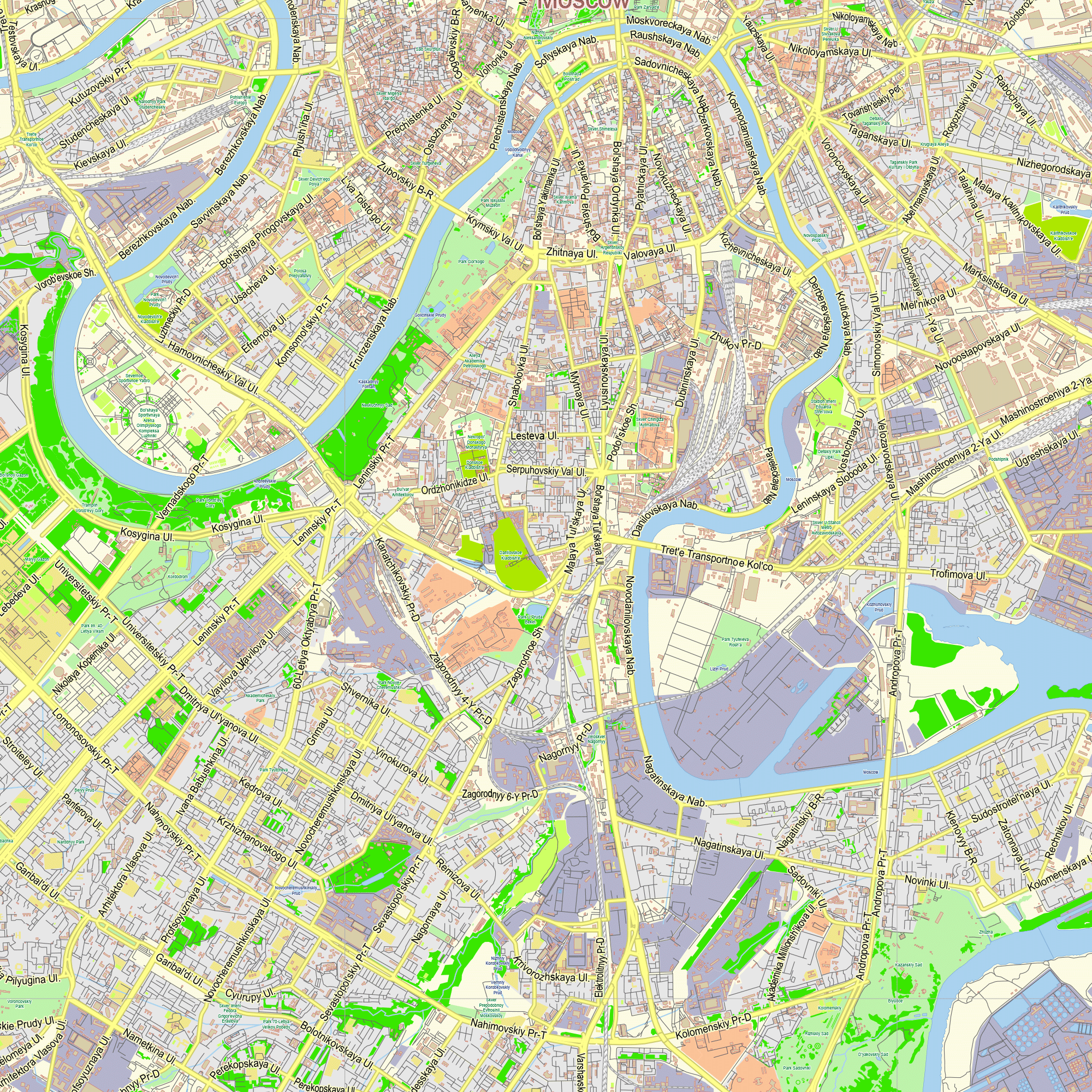Moscow Russia (English) editable layered PDF Vector Map – Maps in ...