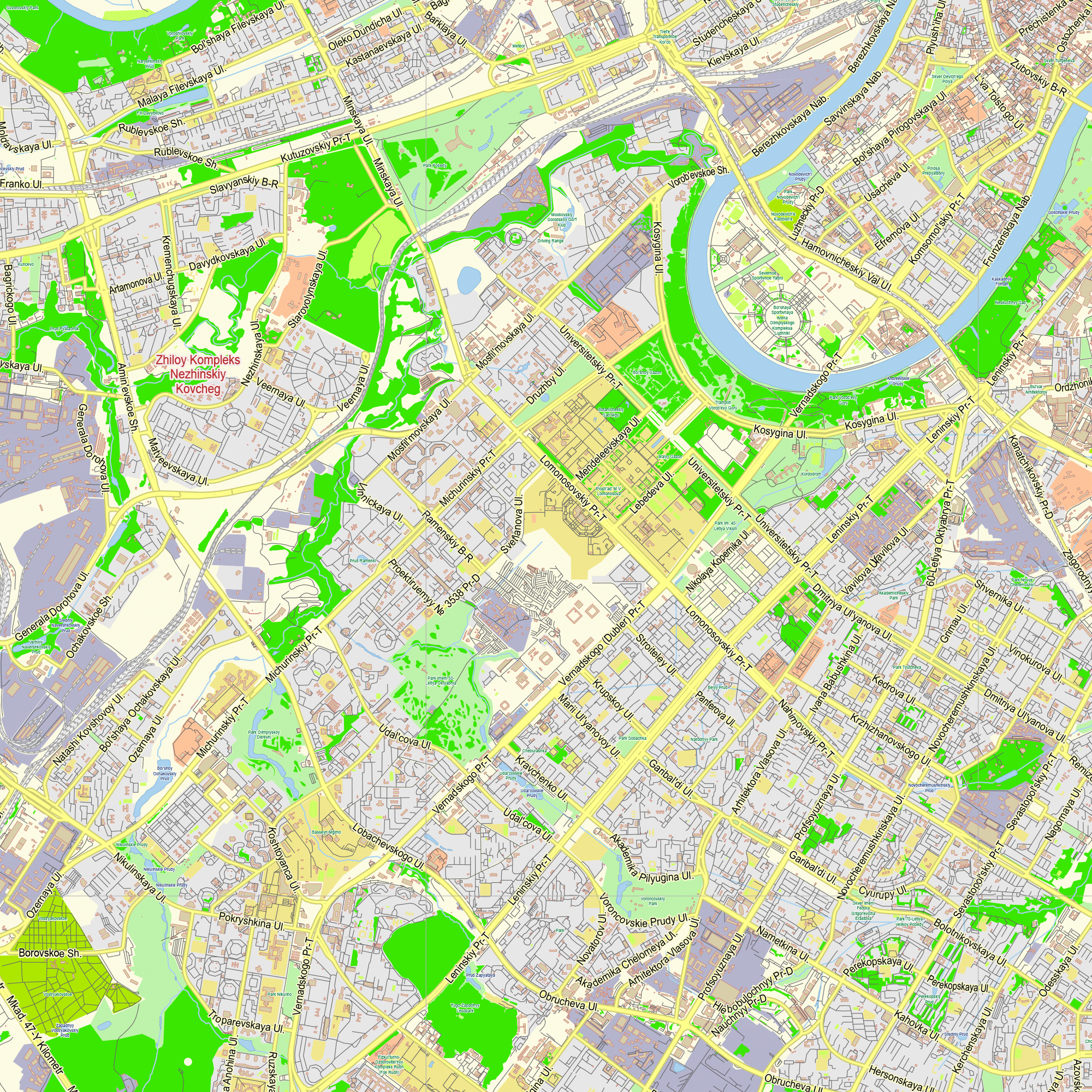 Moscow Russia (English) editable layered PDF Vector Map – Maps in ...