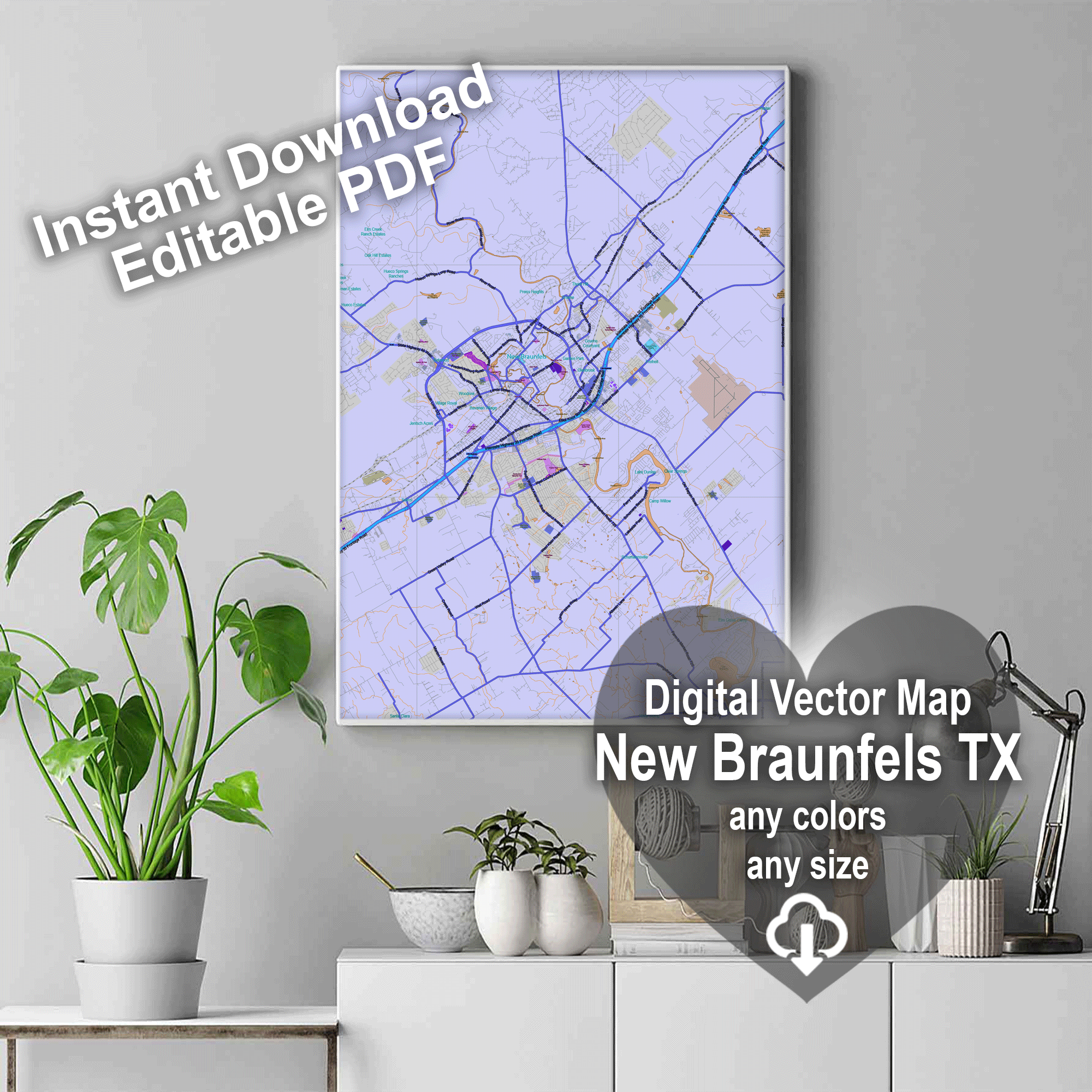 New Braunfels Texas US editable layered PDF Vector Map