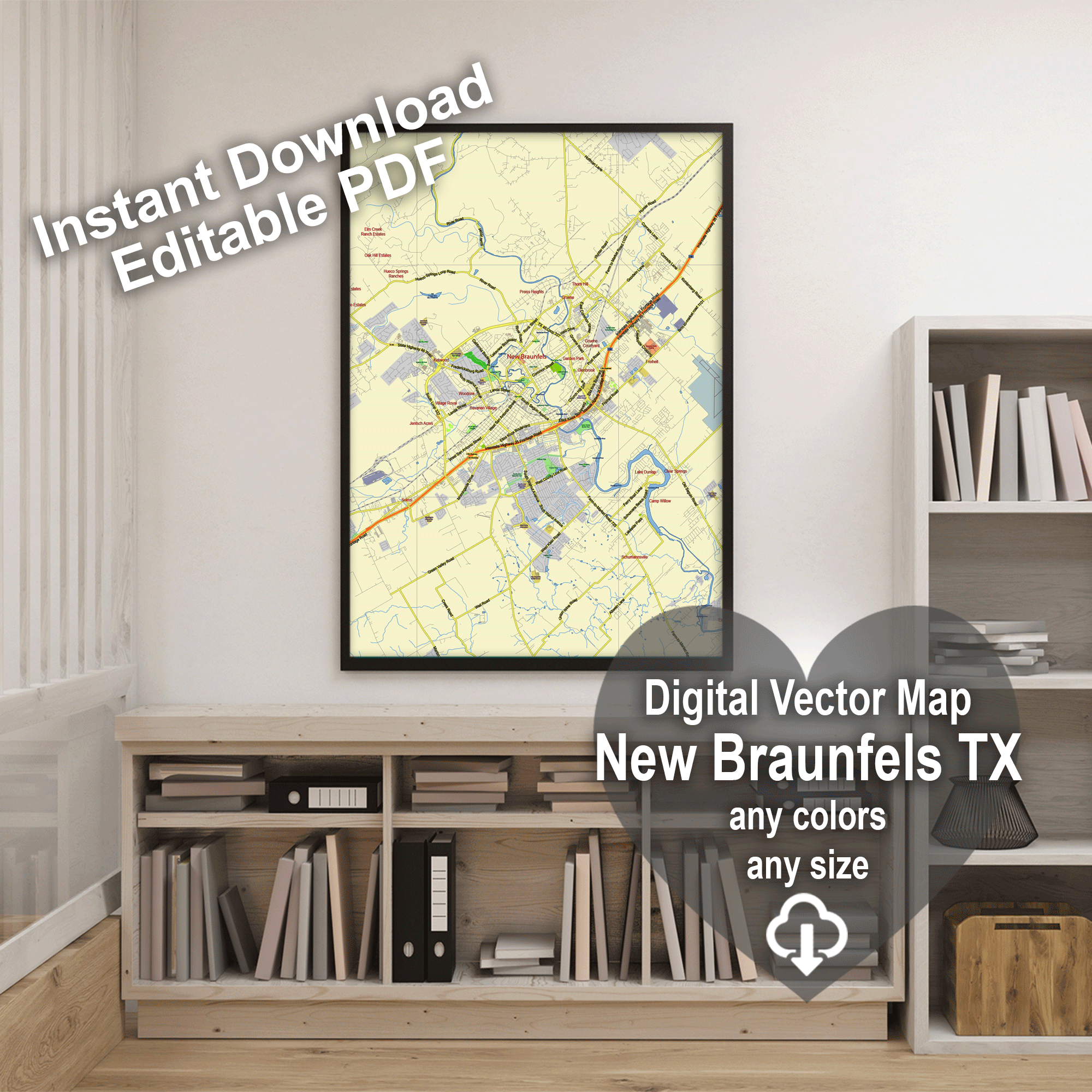 New Braunfels Texas US editable layered PDF Vector Map – Maps in Vector ...