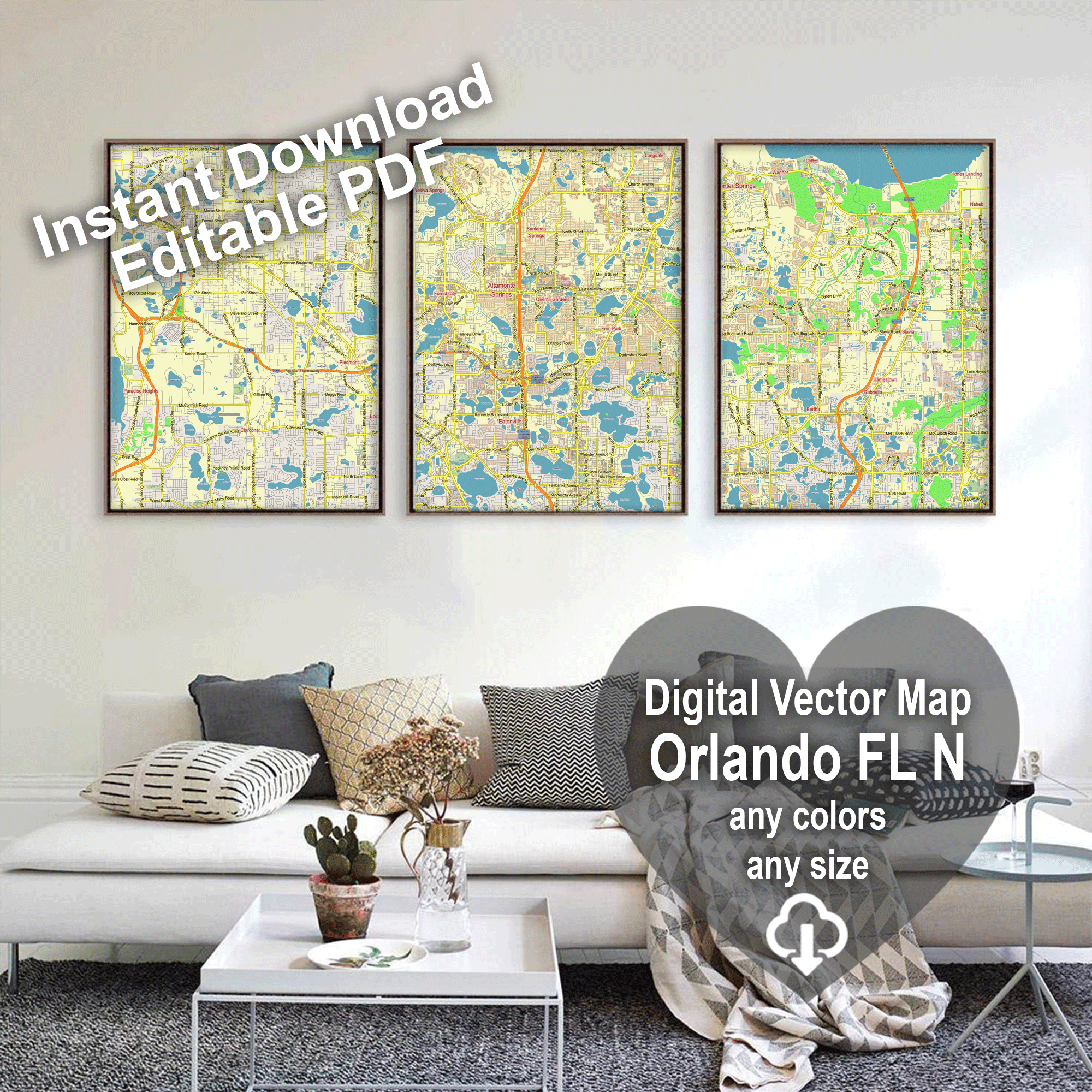 Orlando Florida US editable layered PDF Vector Map North Part – Maps in ...
