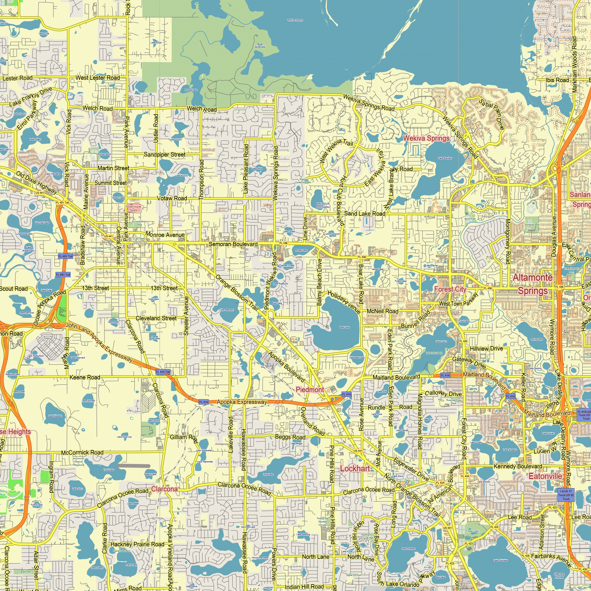 Orlando Florida US editable layered PDF Vector Map North Part – Maps in ...