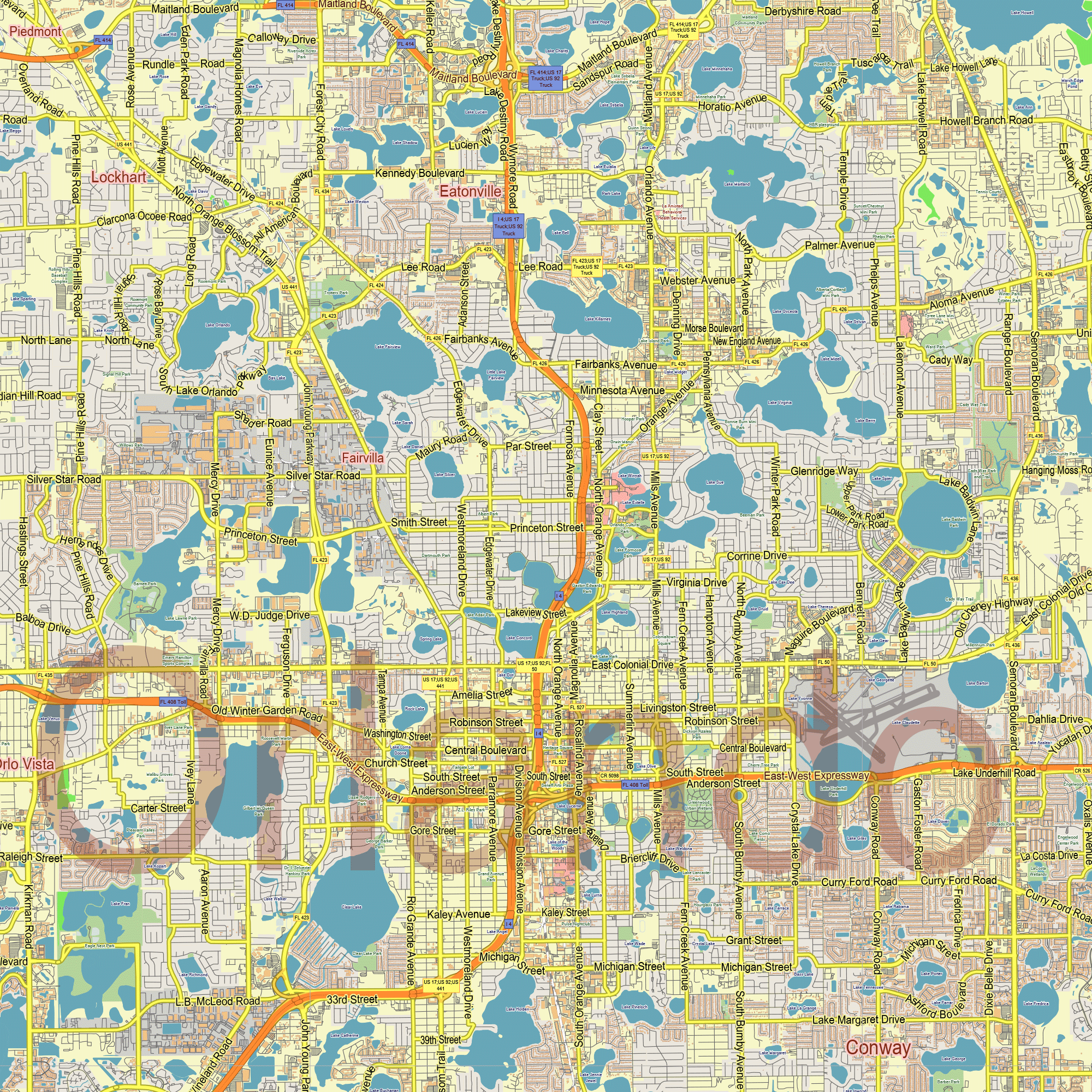 Orlando Florida US editable layered PDF Vector Map North Part – Maps in ...