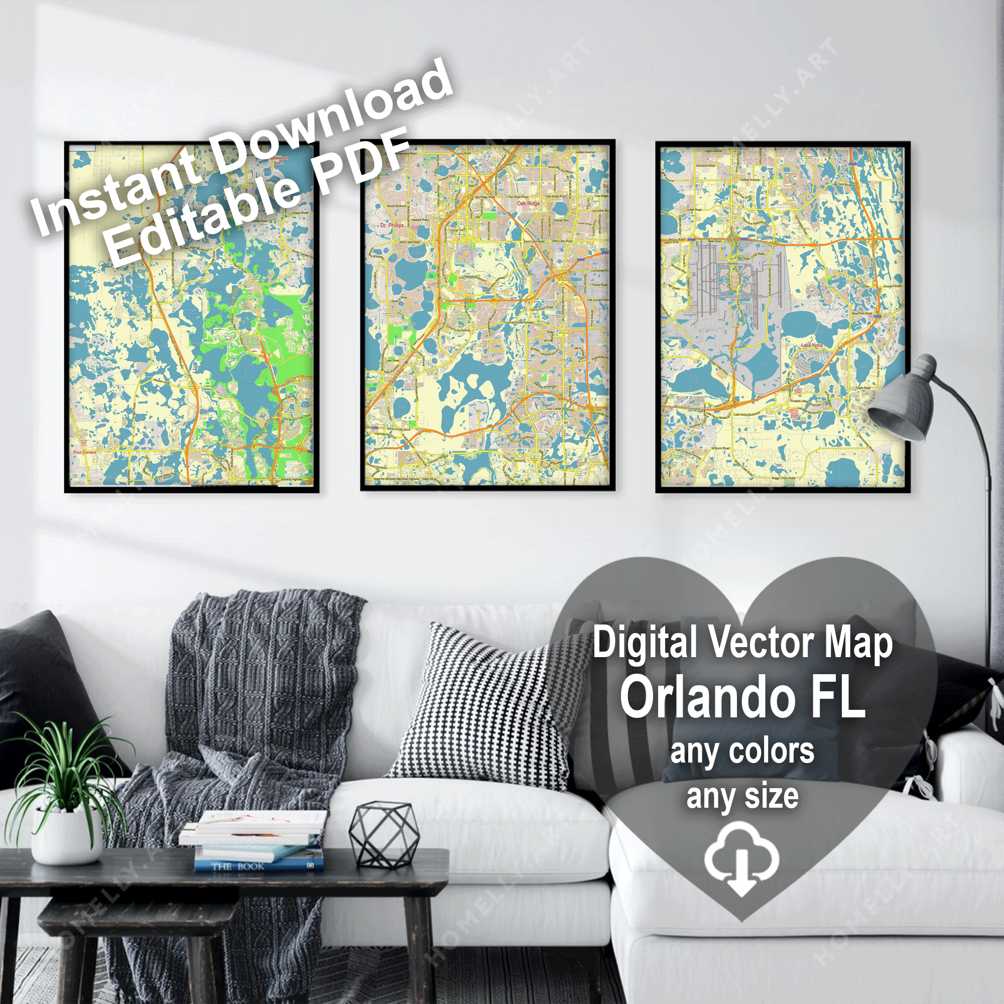 Orlando Florida US editable layered PDF Vector Map – Maps in Vector ...