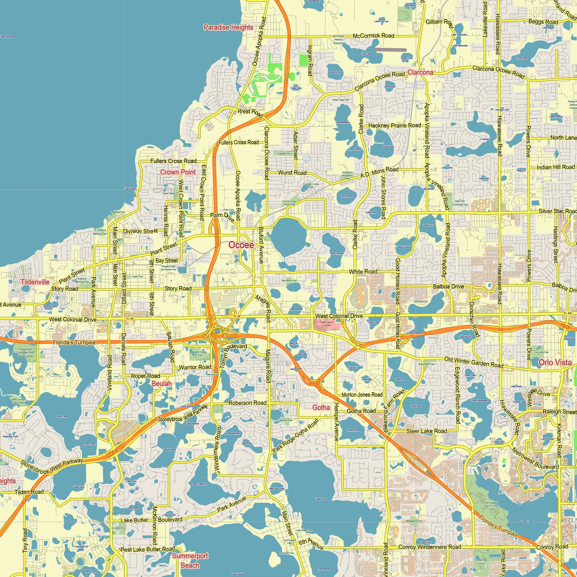 Orlando Florida US editable layered PDF Vector Map – Maps in Vector ...
