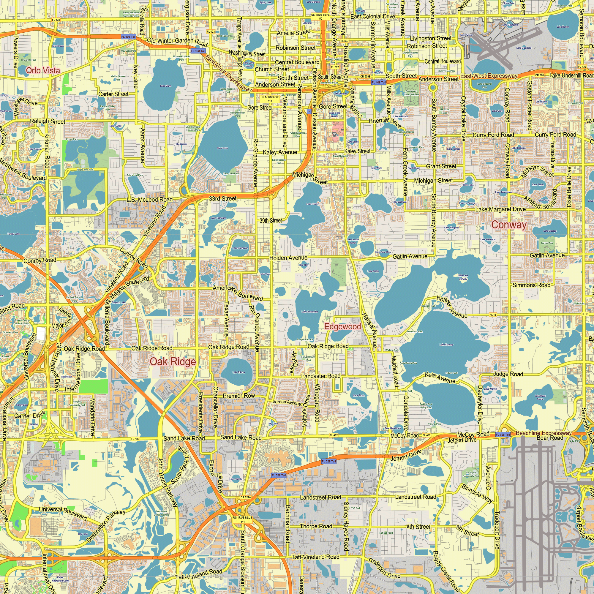 Orlando Florida US editable layered PDF Vector Map – Maps in Vector ...
