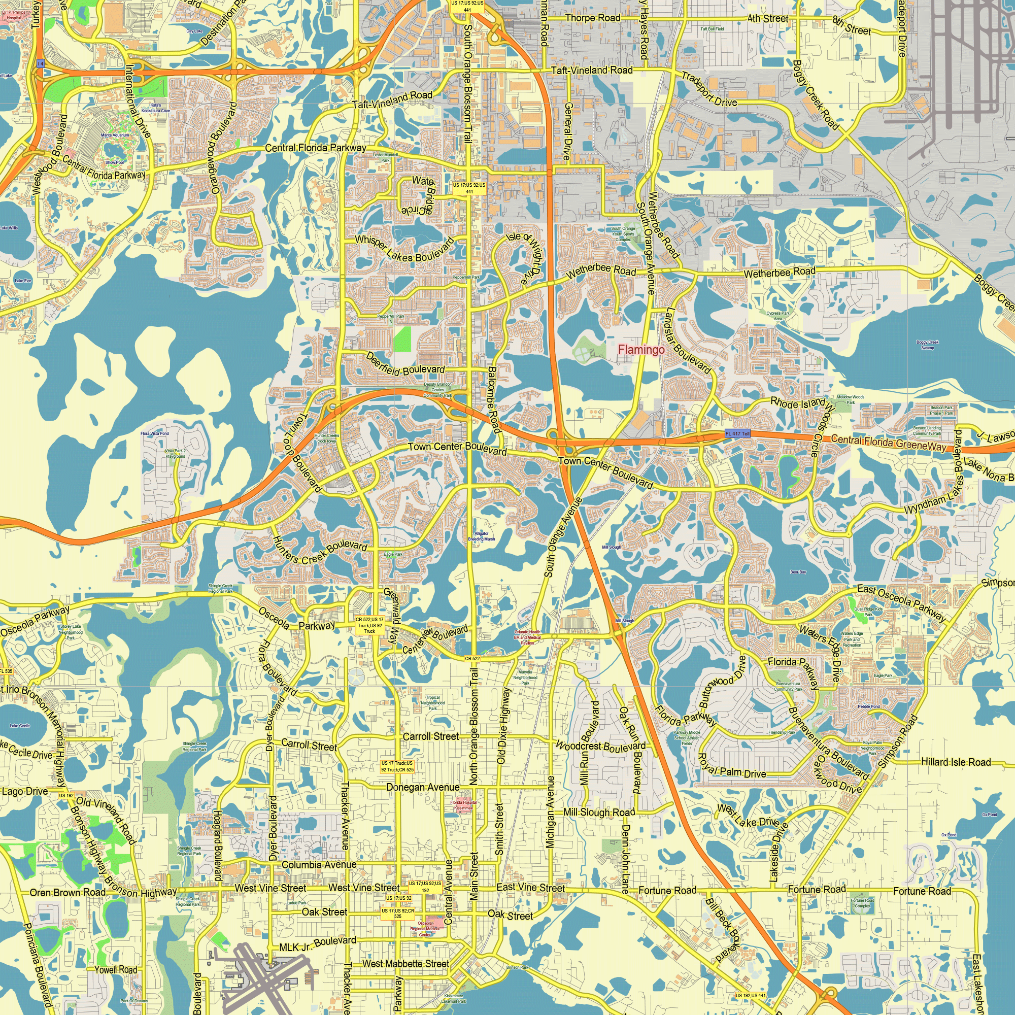 Orlando Florida US editable layered PDF Vector Map – Maps in Vector ...