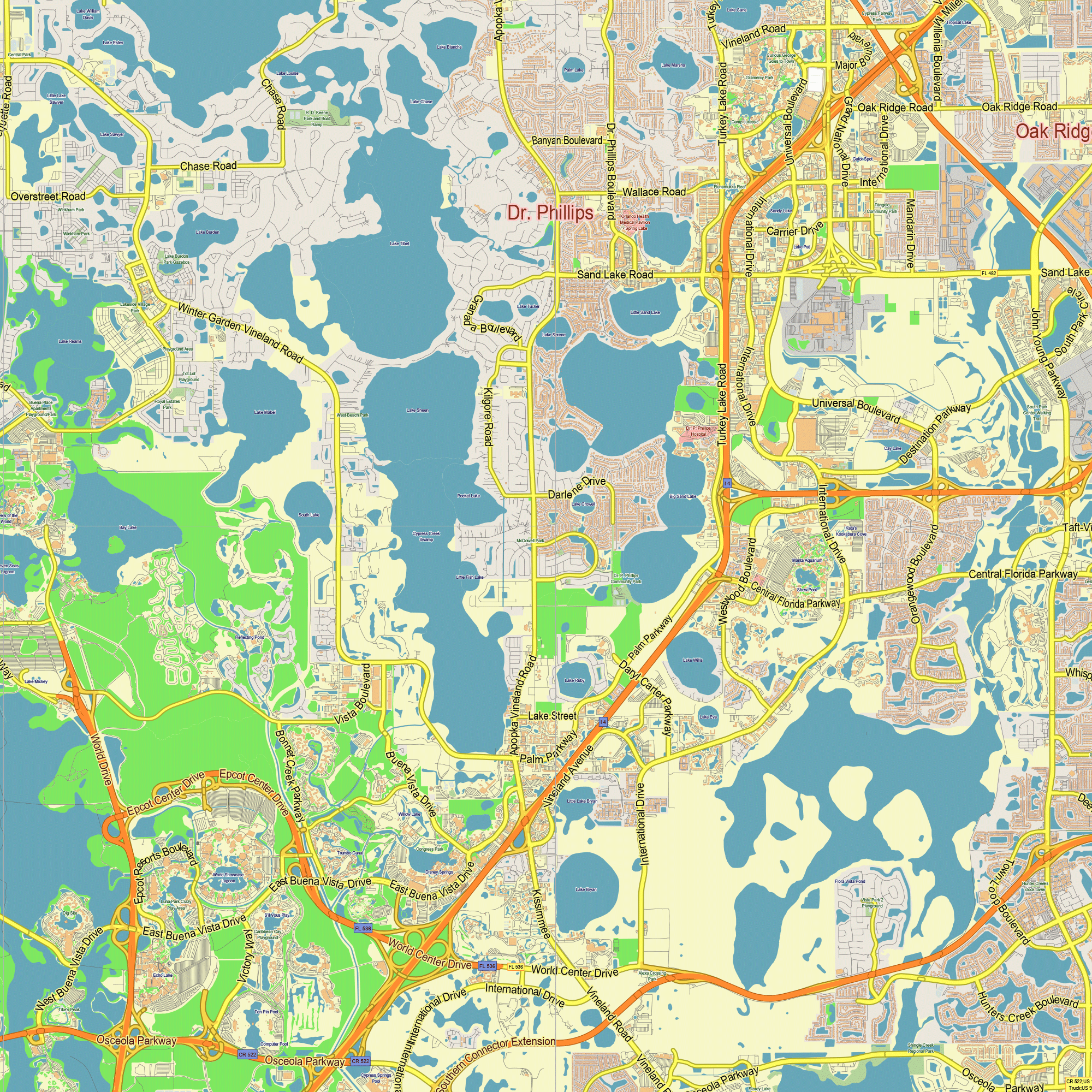 Orlando Florida US editable layered PDF Vector Map – Maps in Vector ...