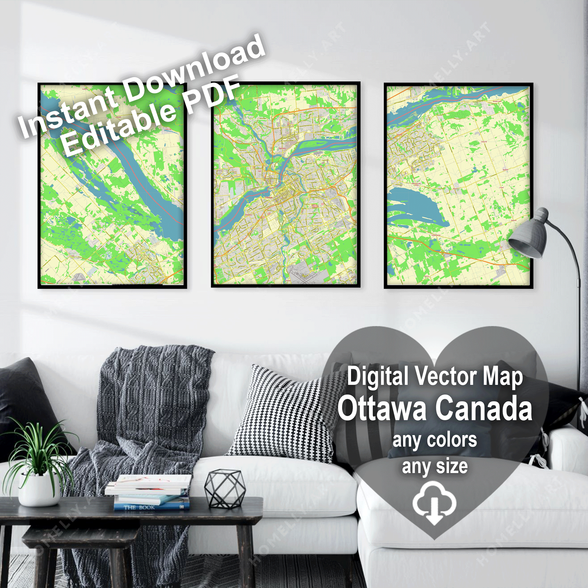 Ottawa Canada editable layered PDF Vector Map – Maps in Vector: Detailed Street Maps Illustrator ...