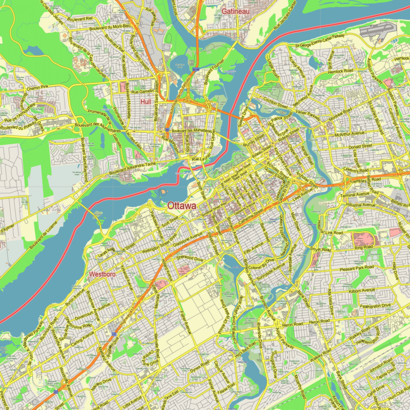 Ottawa Canada editable layered PDF Vector Map – Maps in Vector ...