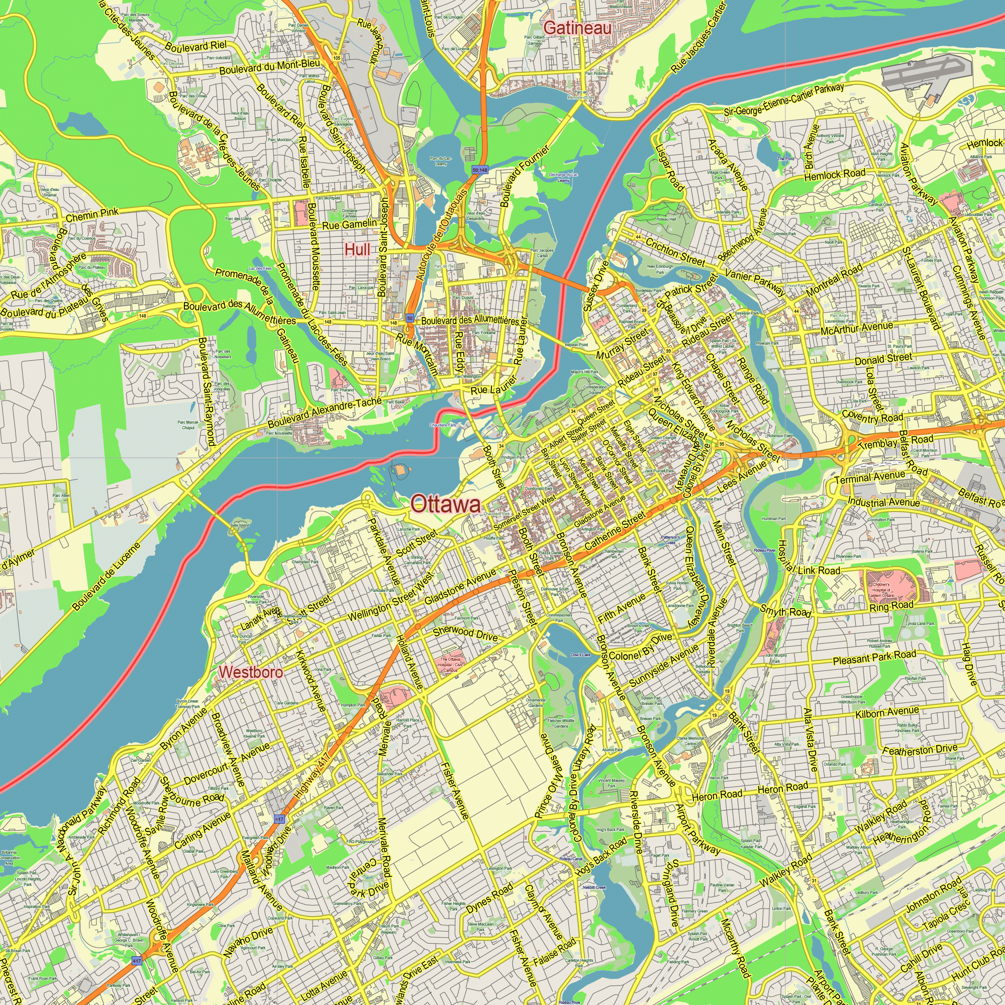 Ottawa Canada editable layered PDF Vector Map – Maps in Vector ...