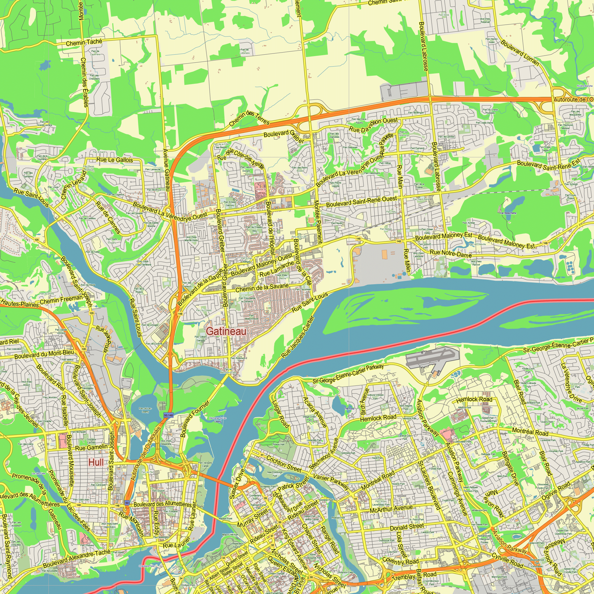 Ottawa Canada editable layered PDF Vector Map – Maps in Vector ...