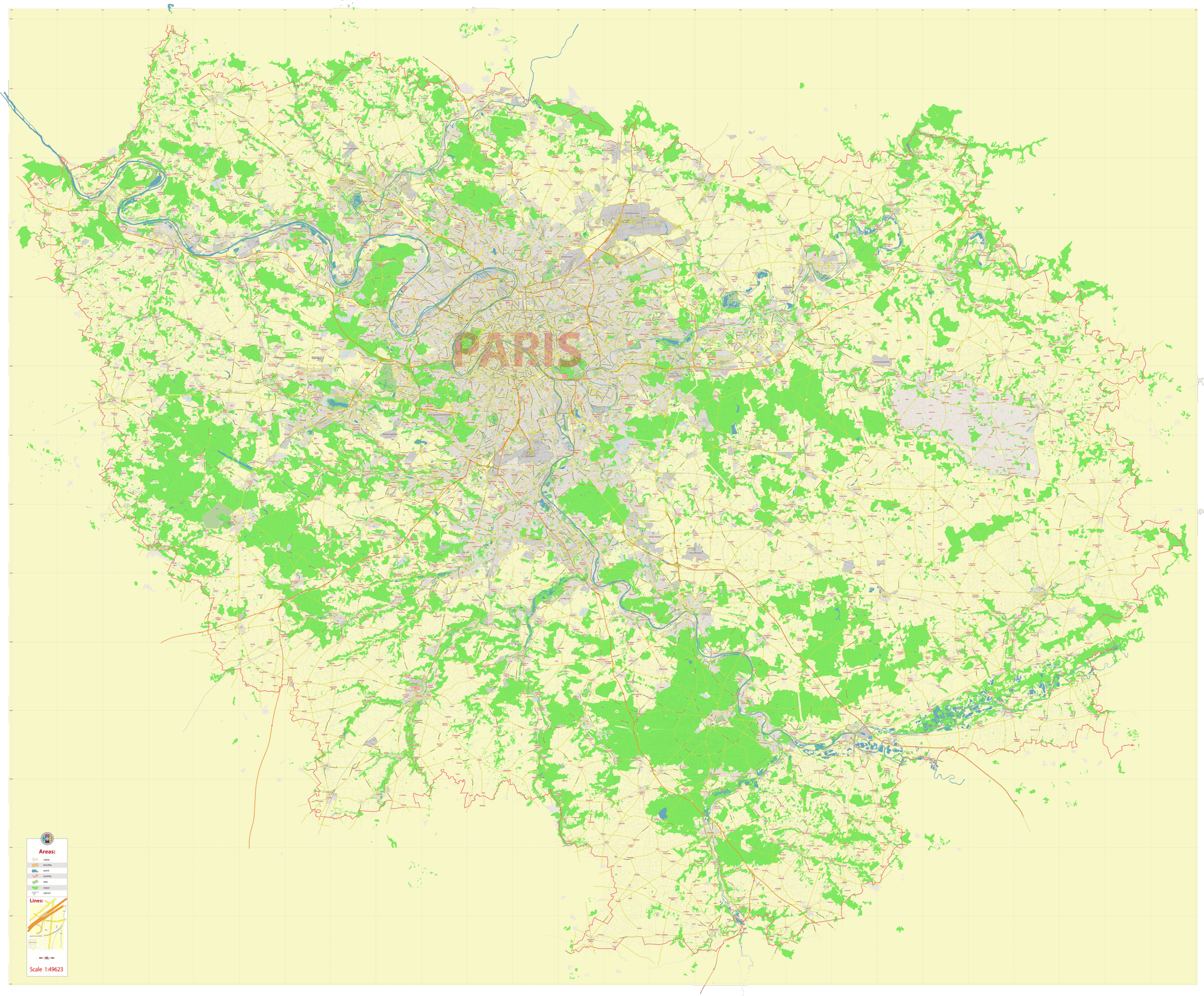 Paris Ile de France editable layered PDF Vector Map https://vectormap ...