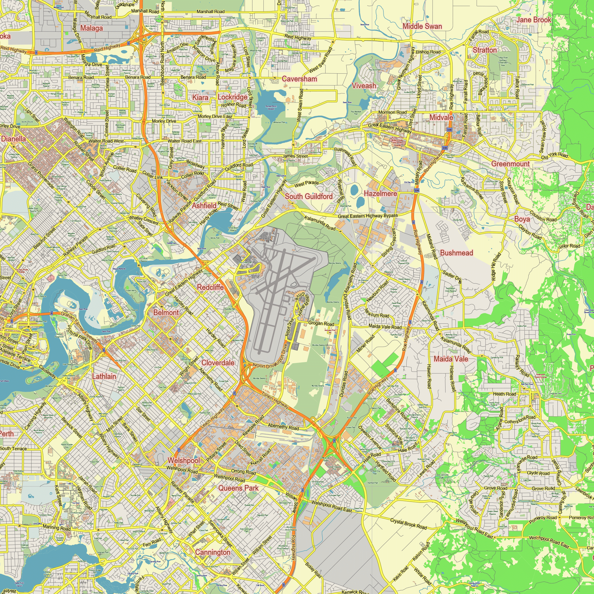 Perth Australia editable layered PDF Vector Map