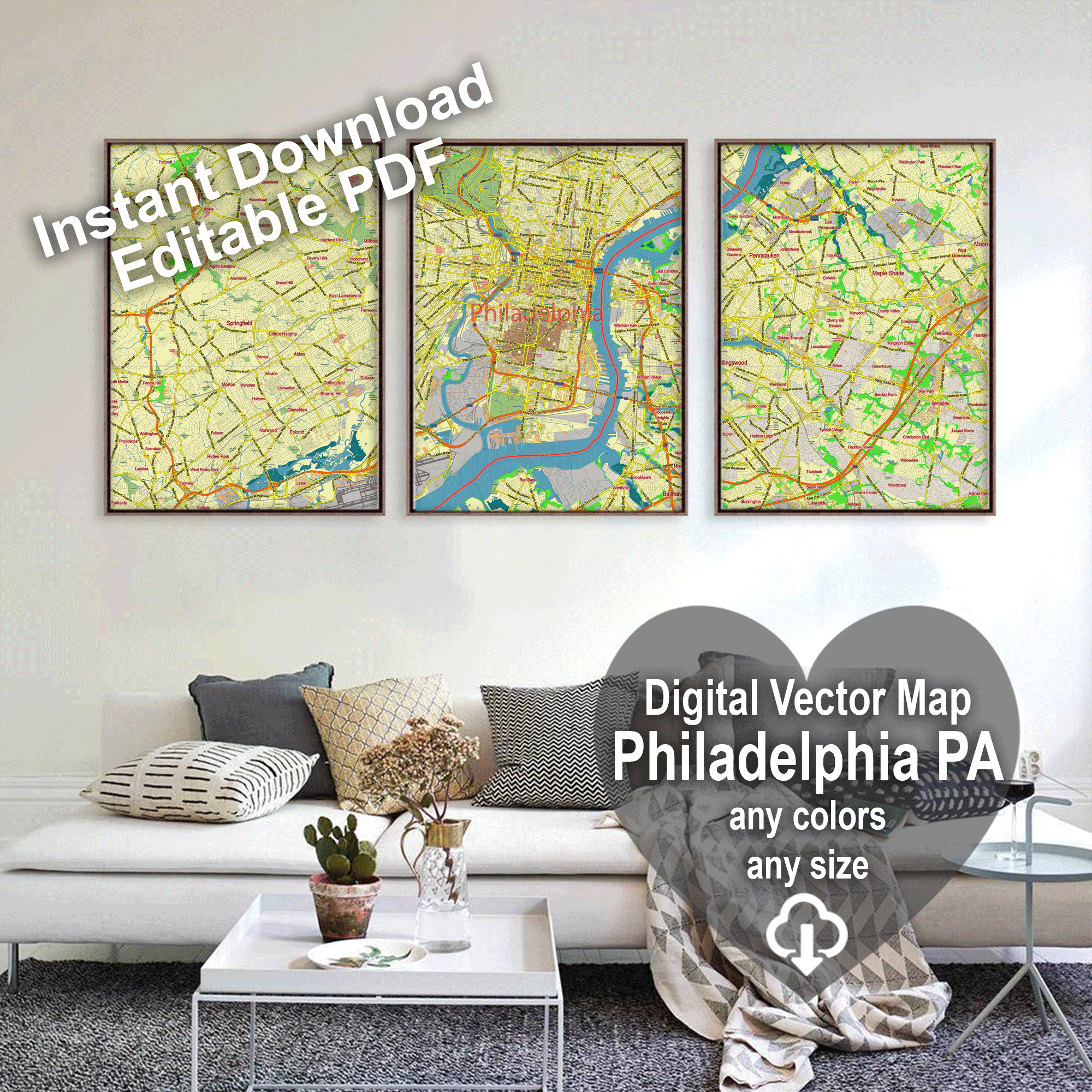 Philadelphia Pennsylvania US editable layered PDF Vector Map https ...