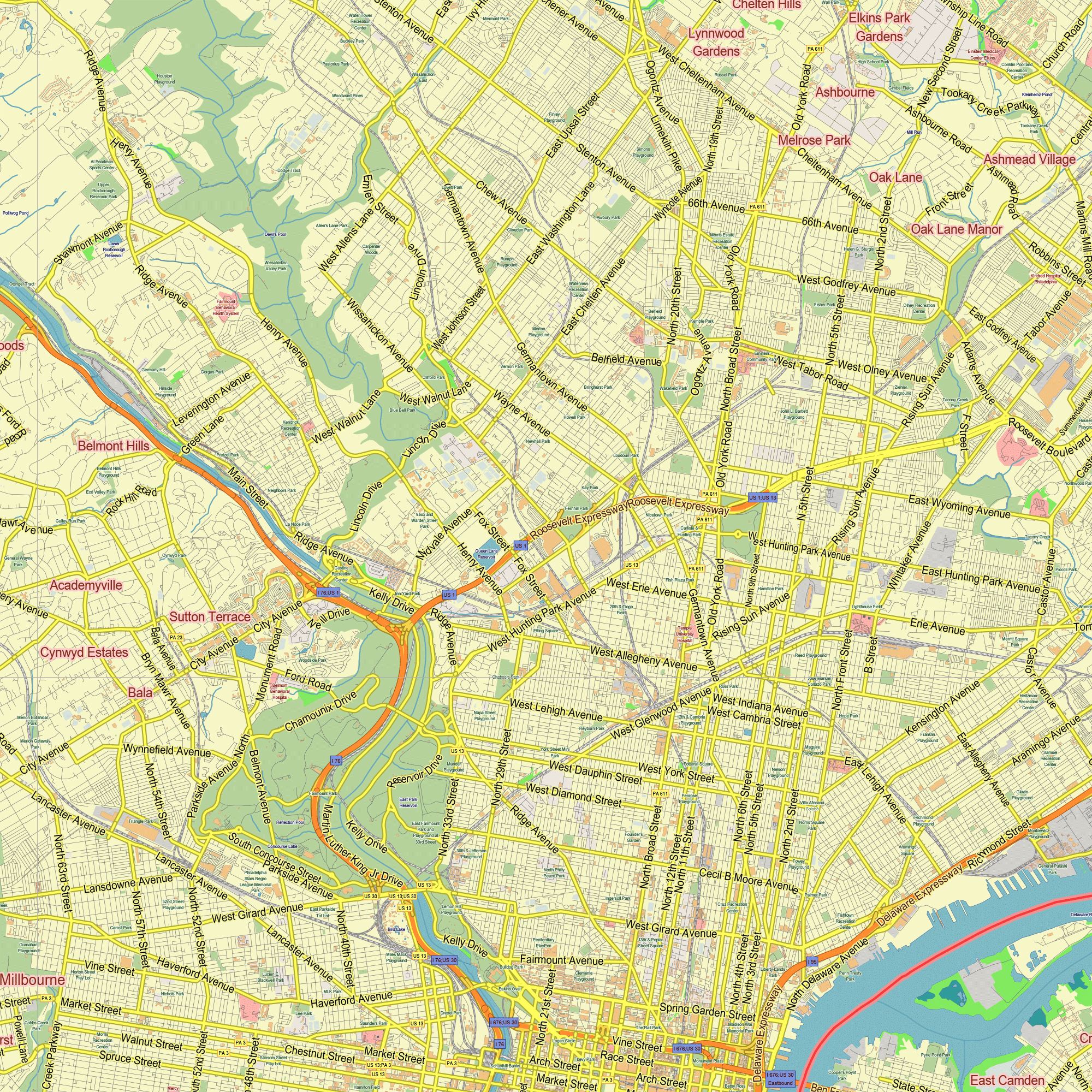 Philadelphia Pennsylvania US editable layered PDF Vector Map – Maps in ...