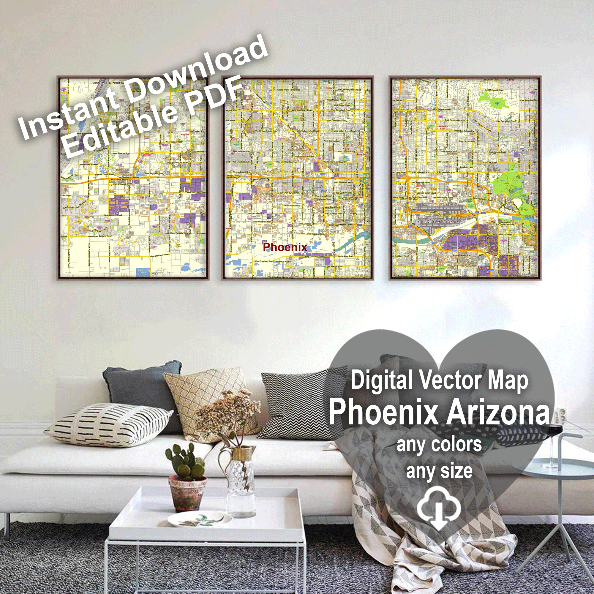 Phoenix Arizona US editable layered PDF Vector Map – Maps in Vector ...