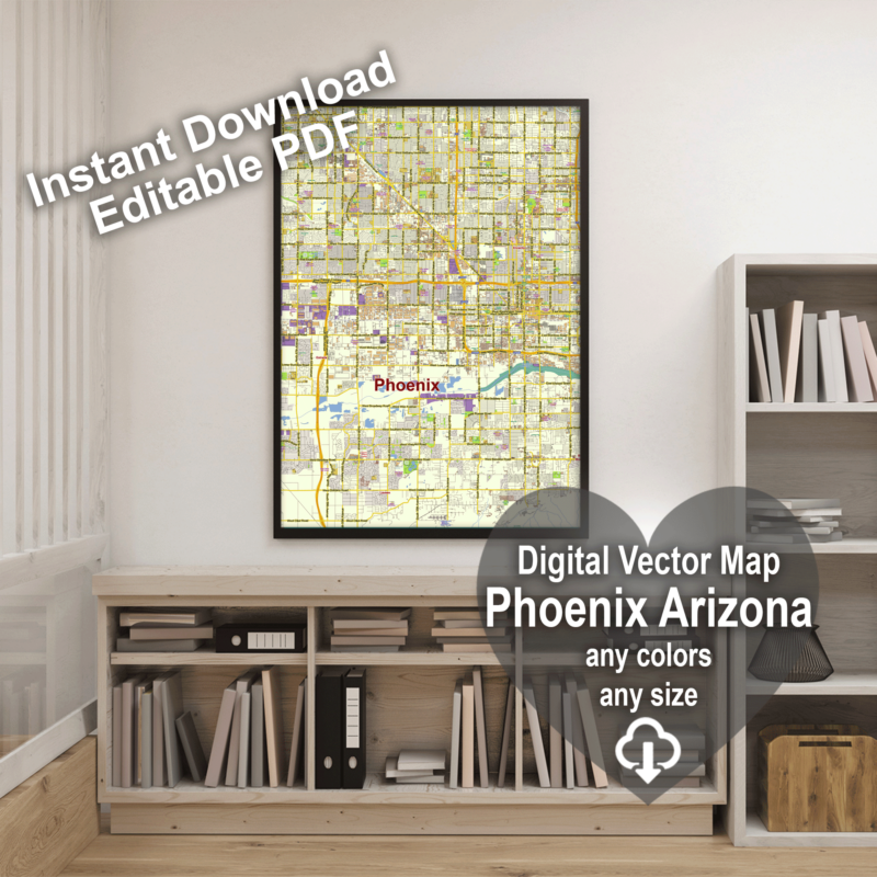 Phoenix Arizona US editable layered PDF Vector Map – Maps in Vector ...