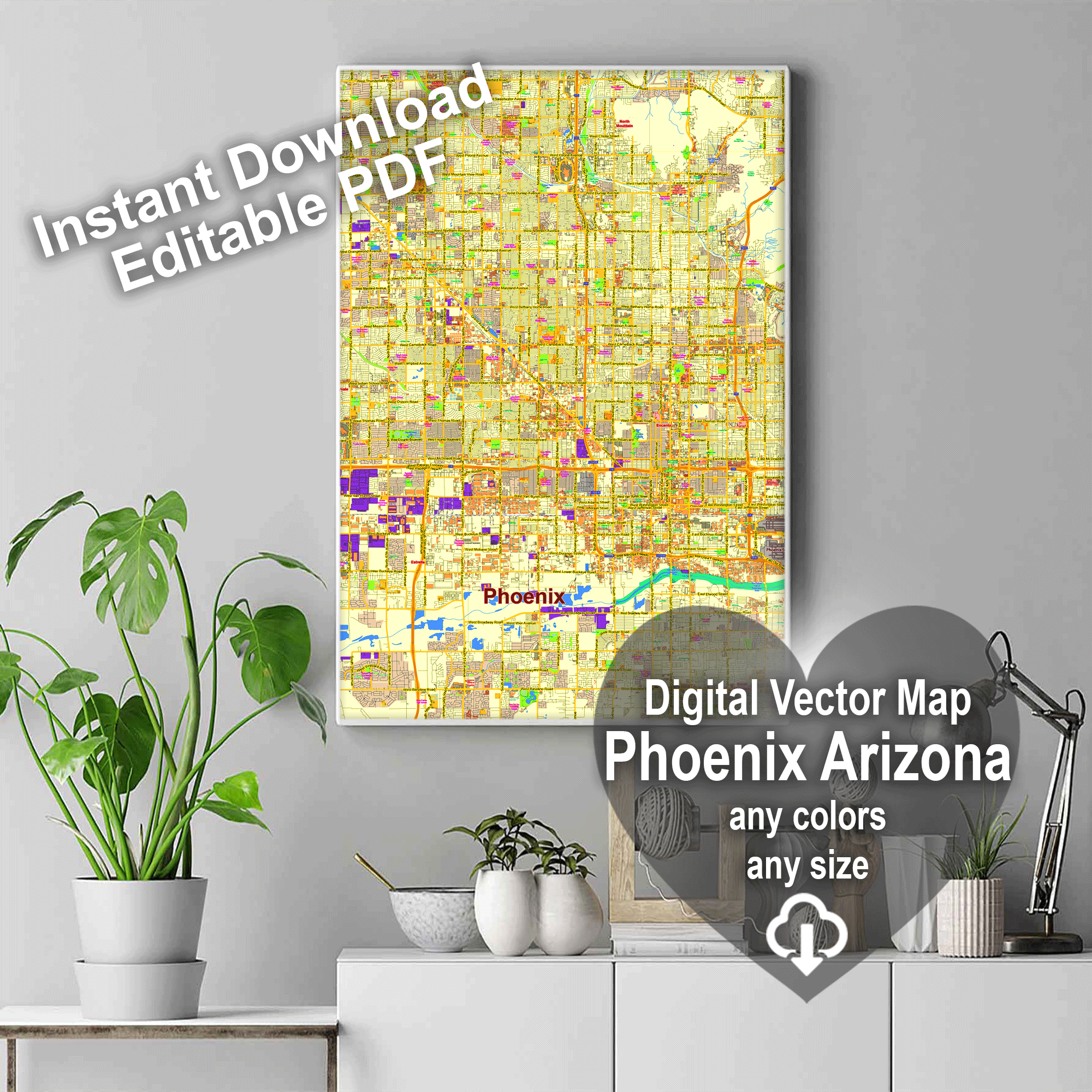Phoenix Arizona US editable layered PDF Vector Map – Maps in Vector ...
