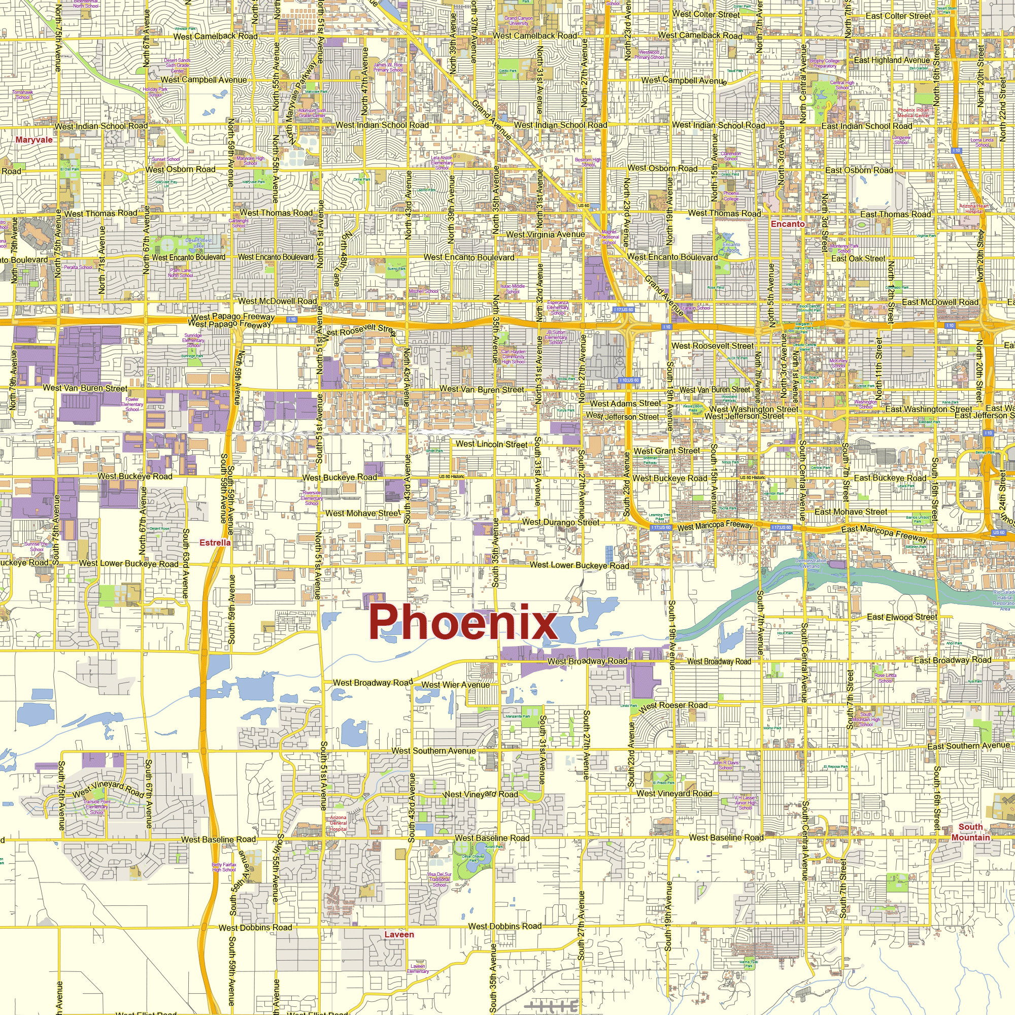 Phoenix Arizona US editable layered PDF Vector Map – Maps in Vector ...