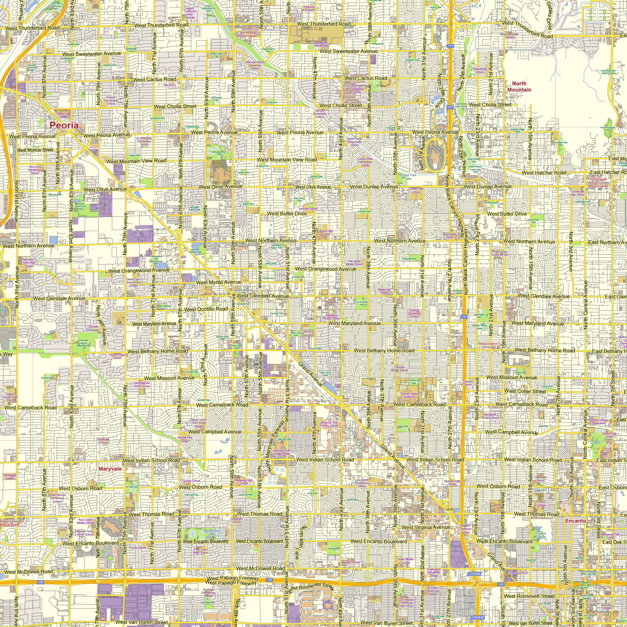 Phoenix Arizona US editable layered PDF Vector Map – Maps in Vector ...