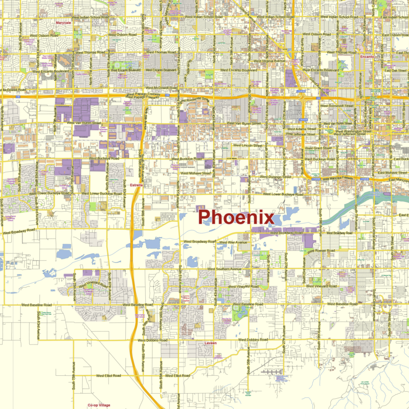 Phoenix Arizona US editable layered PDF Vector Map – Maps in Vector ...